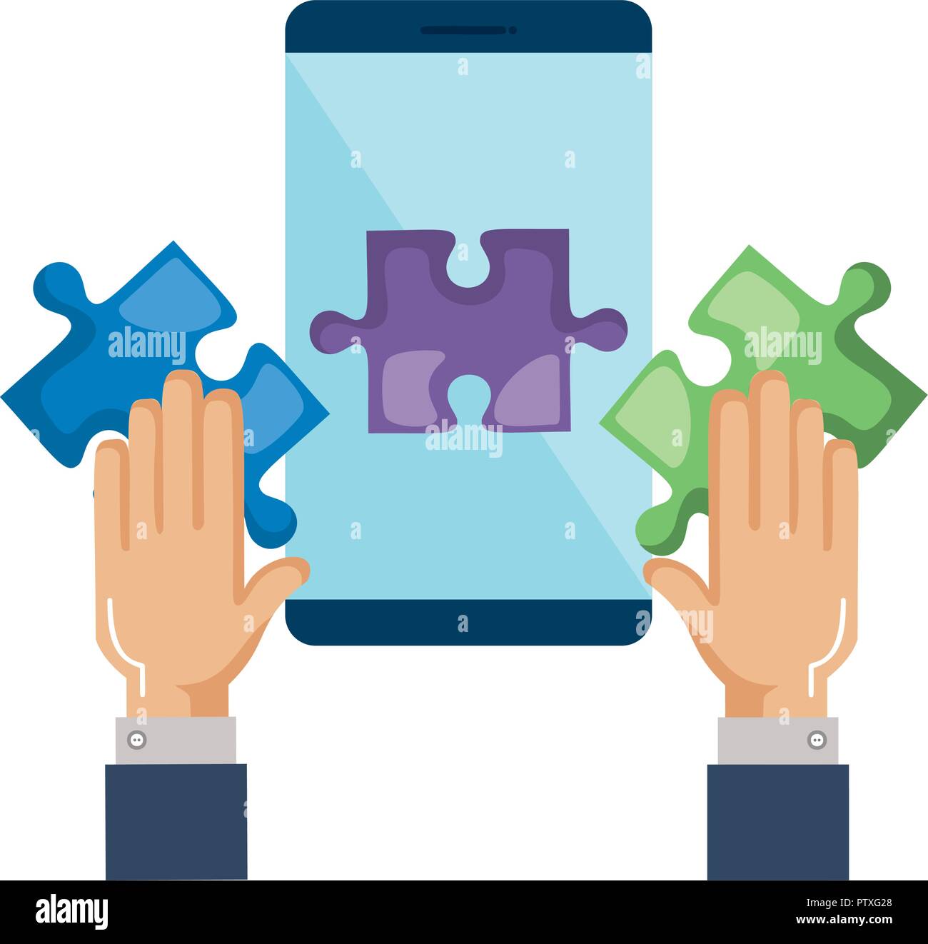 smartphone with hands and puzzle pieces vector illustration design ...