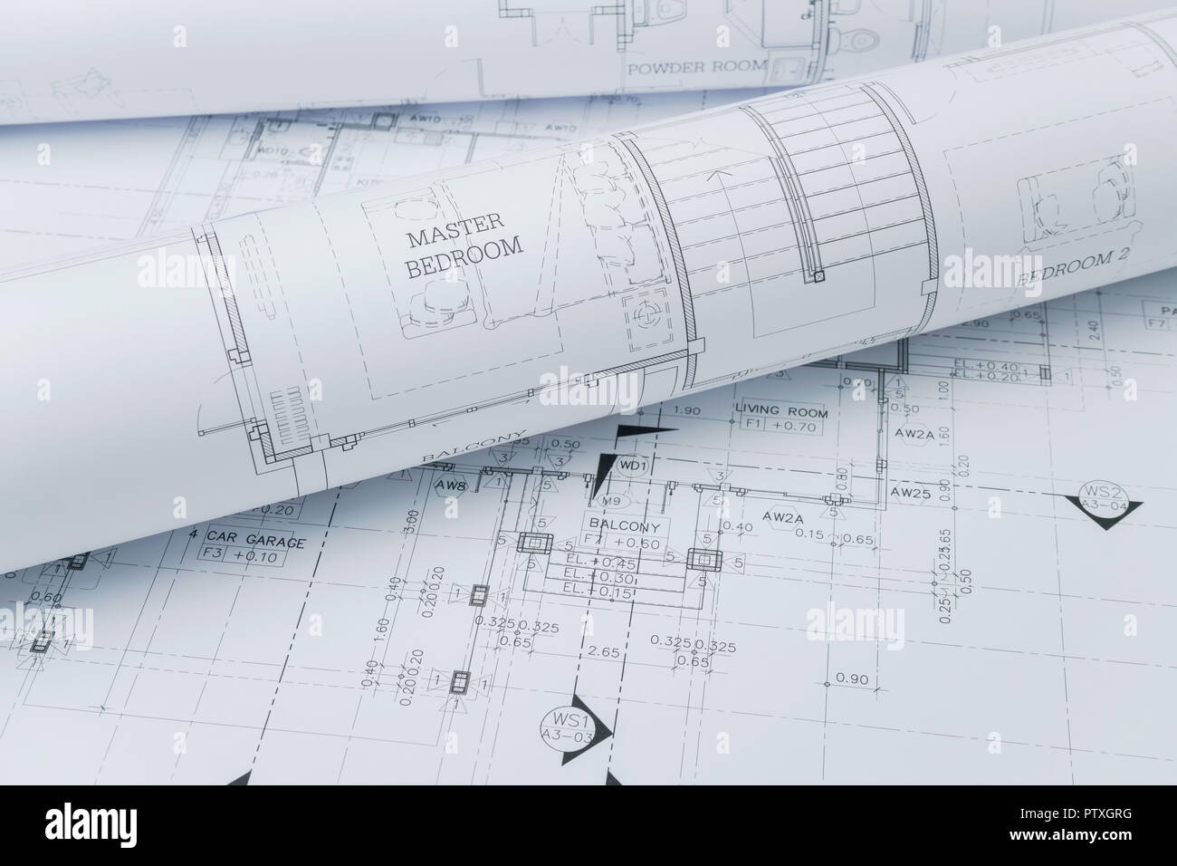 architectural drawing paper rolls of a dwelling for construction Stock ...