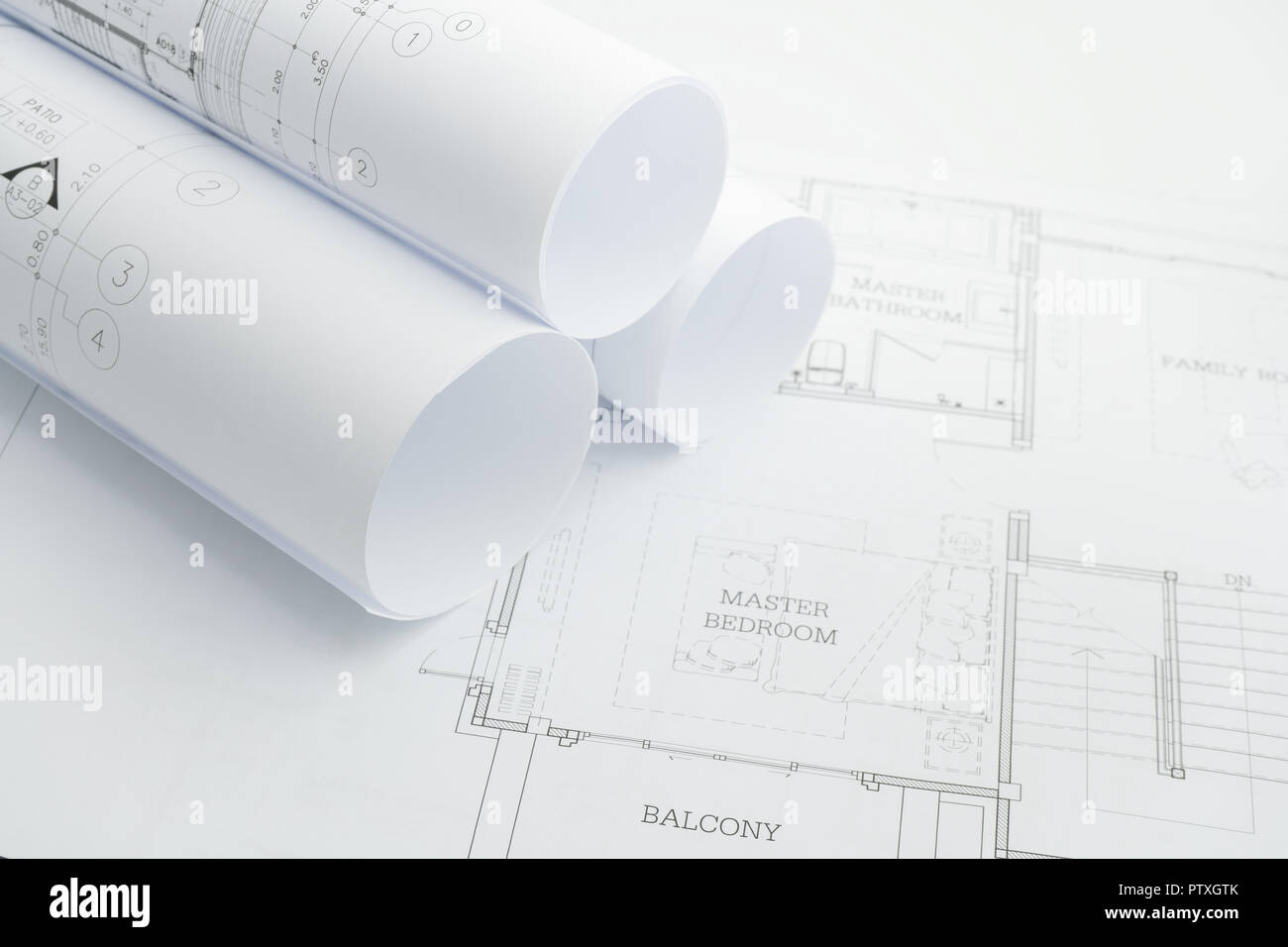 architectural drawing paper rolls of a dwelling for construction Stock ...