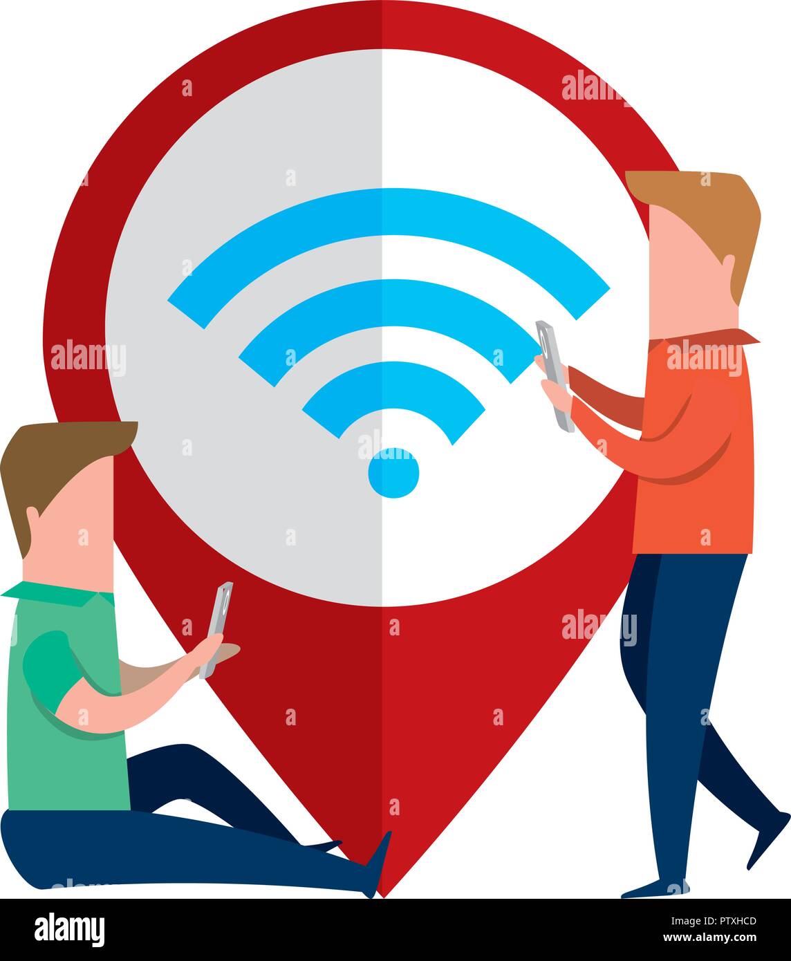 location pin with wifi signal and teamwork Stock Vector Image & Art - Alamy