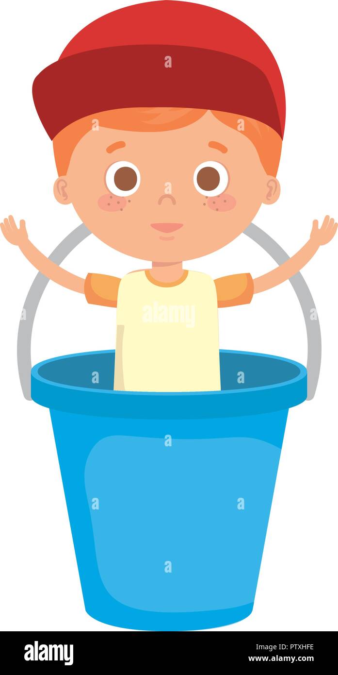 cute little boy in sand bucket Stock Vector Image & Art - Alamy