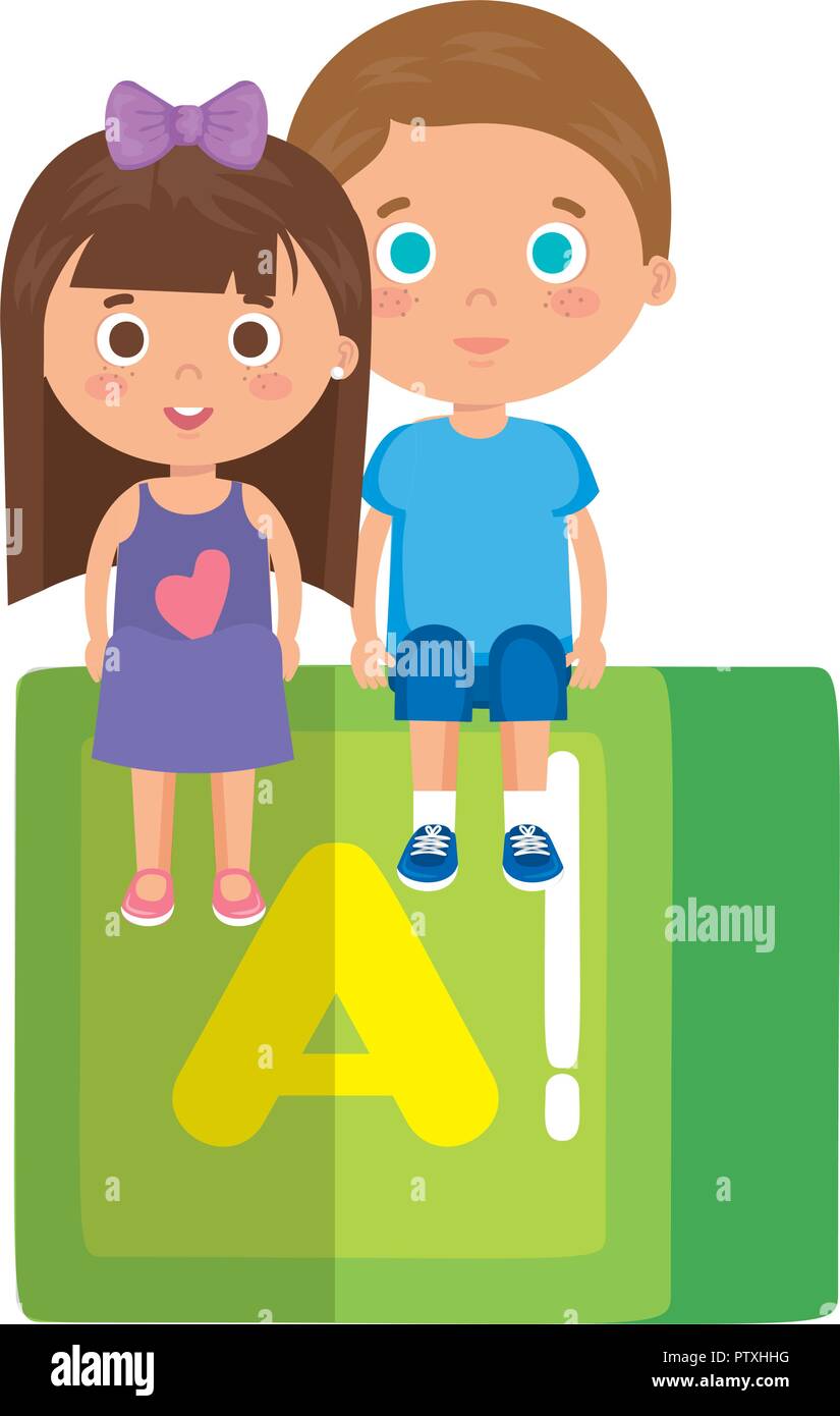 cute little kids with cube block Stock Vector Image & Art - Alamy