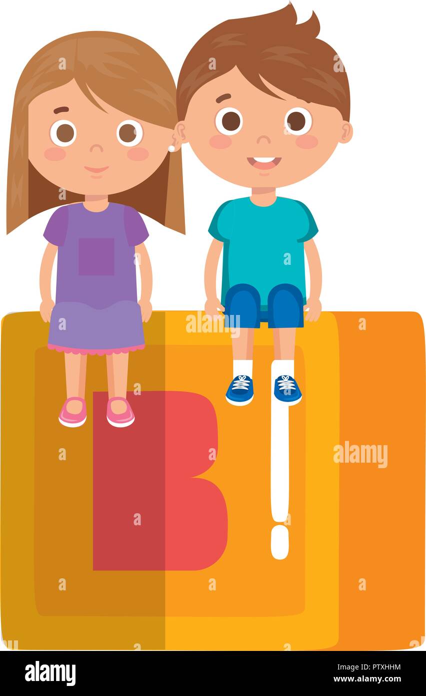 cute little kids with cube block Stock Vector Image & Art - Alamy
