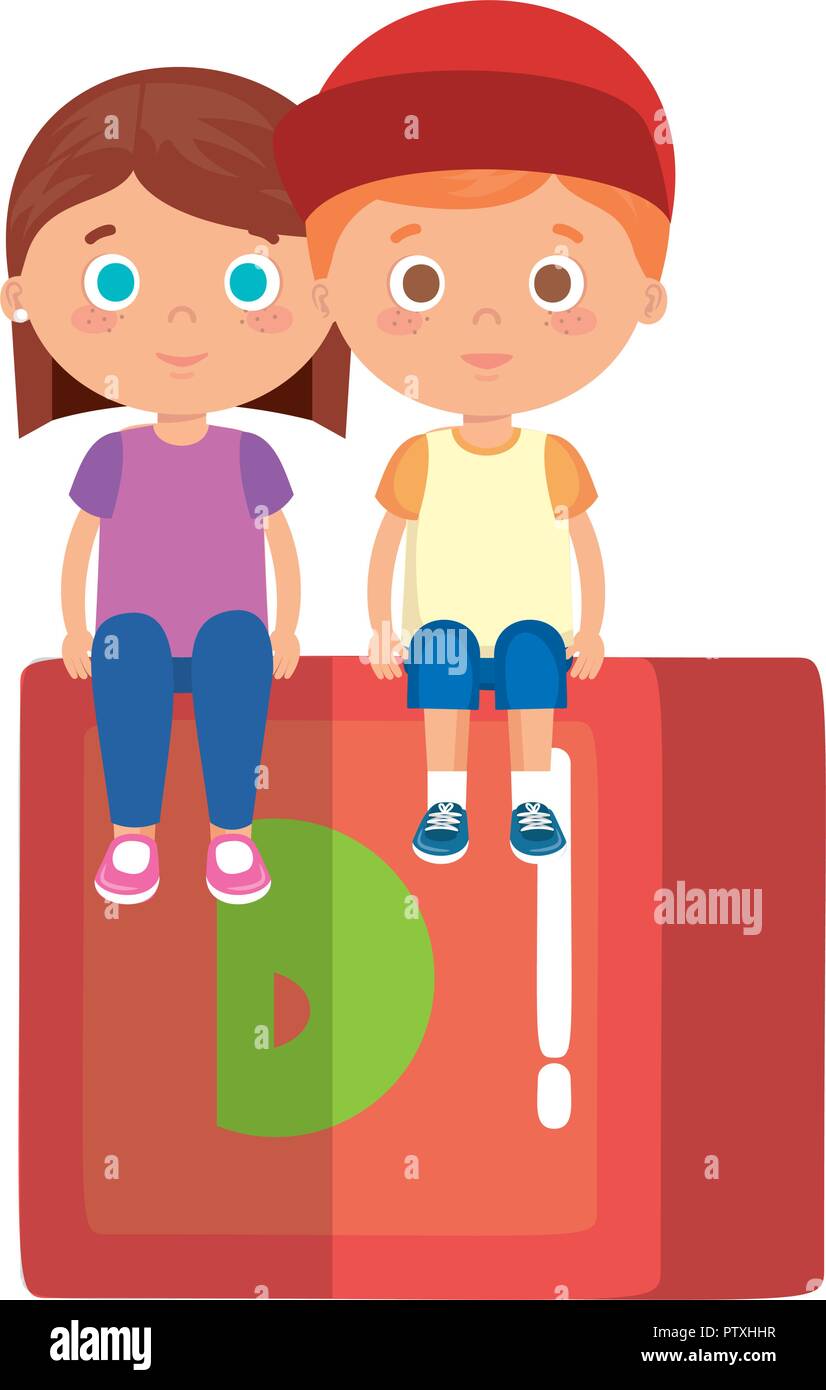 cute little kids with cube block Stock Vector Image & Art - Alamy