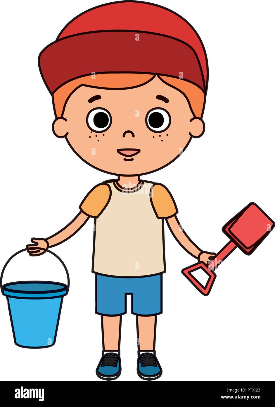 cute little boy with sand bucket Stock Vector Image & Art - Alamy