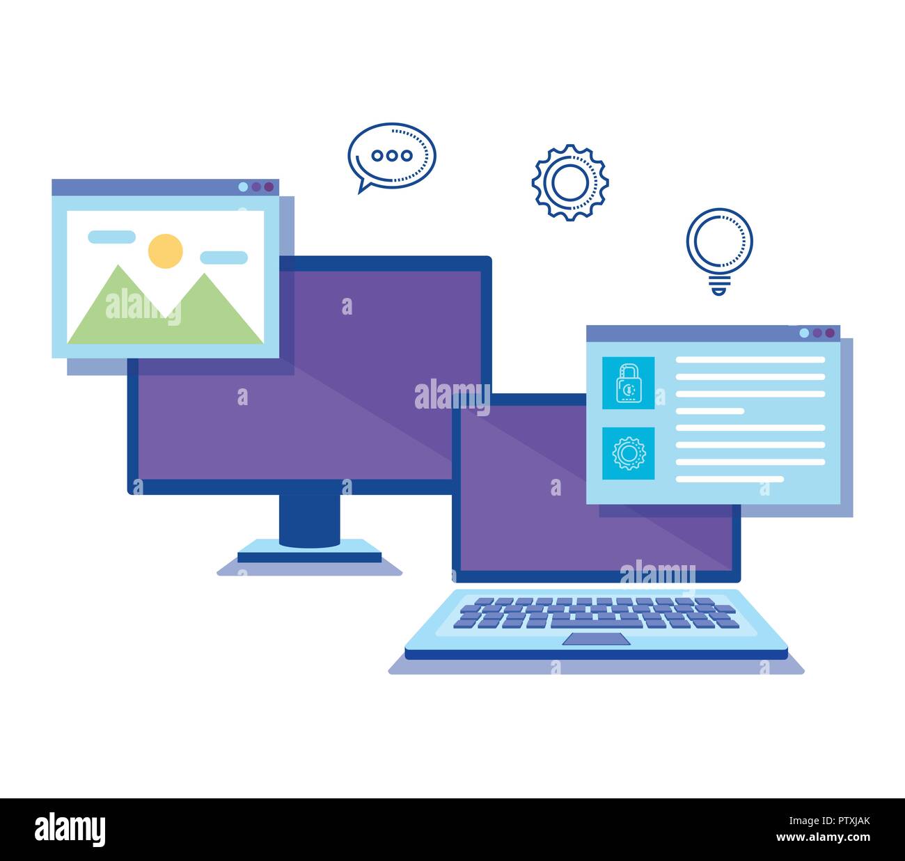 computers with social media icons Stock Vector Image & Art - Alamy