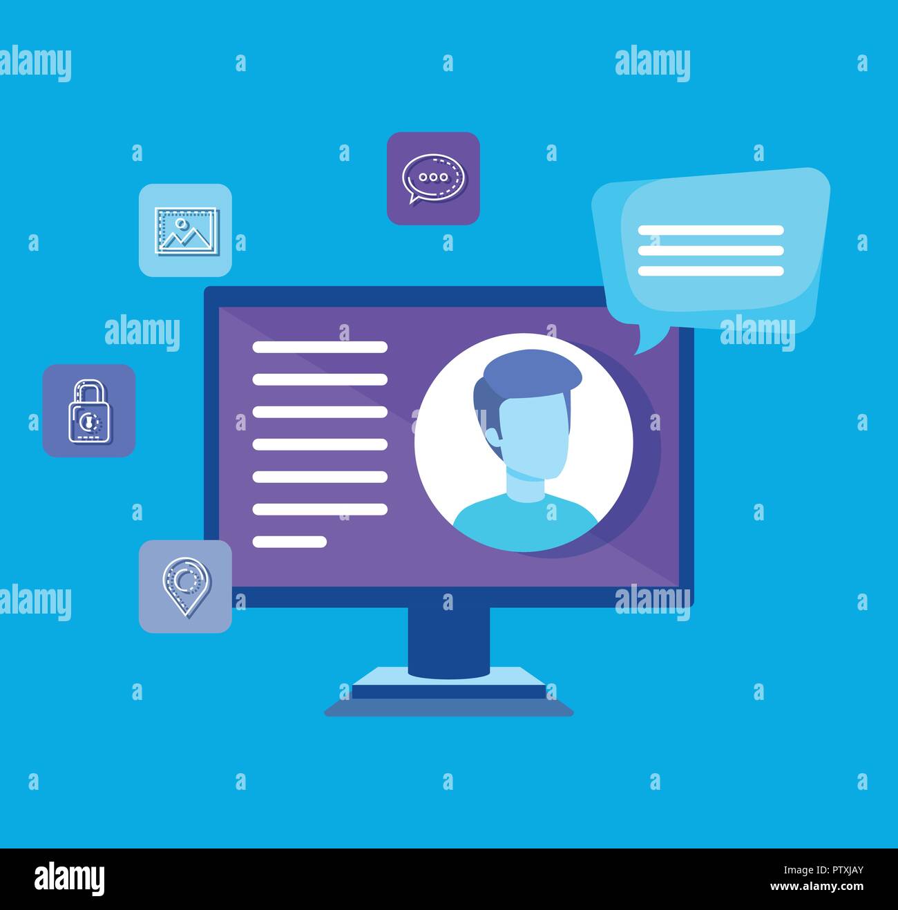 computer with social media icons Stock Vector Image & Art - Alamy