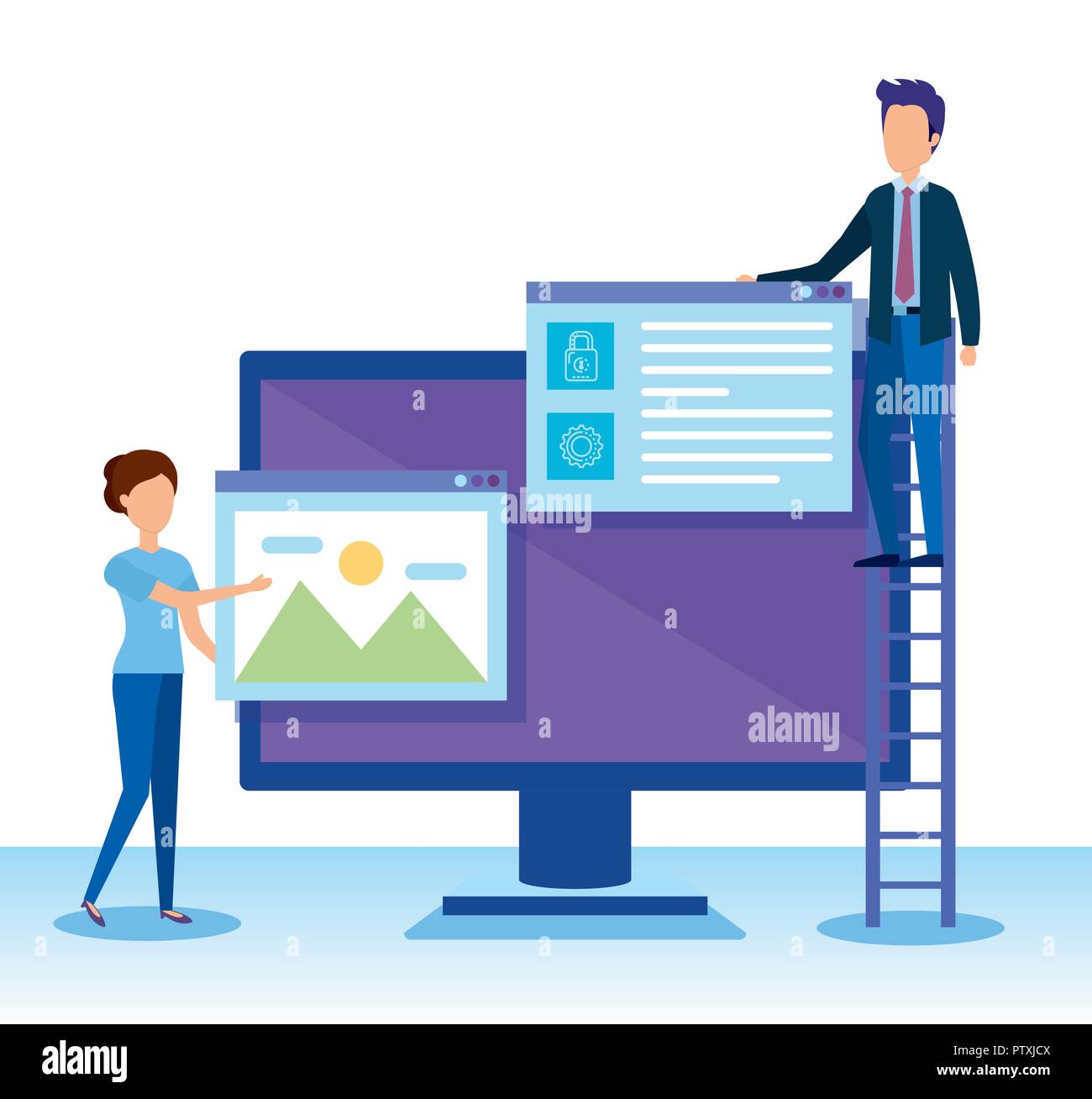 mini people with computer Stock Vector Image & Art - Alamy