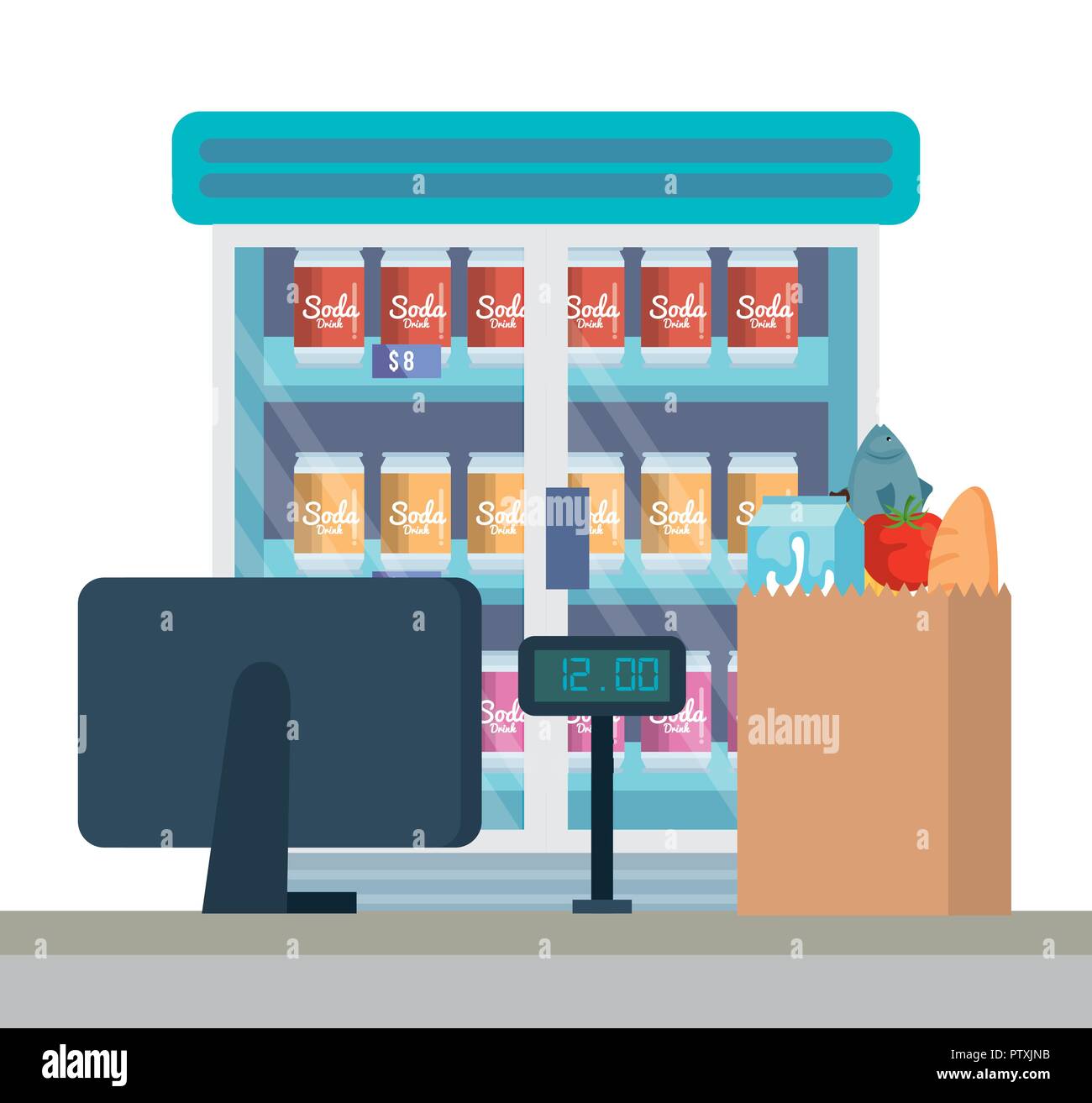 supermarket refrigerator with products and sale point Stock Vector ...