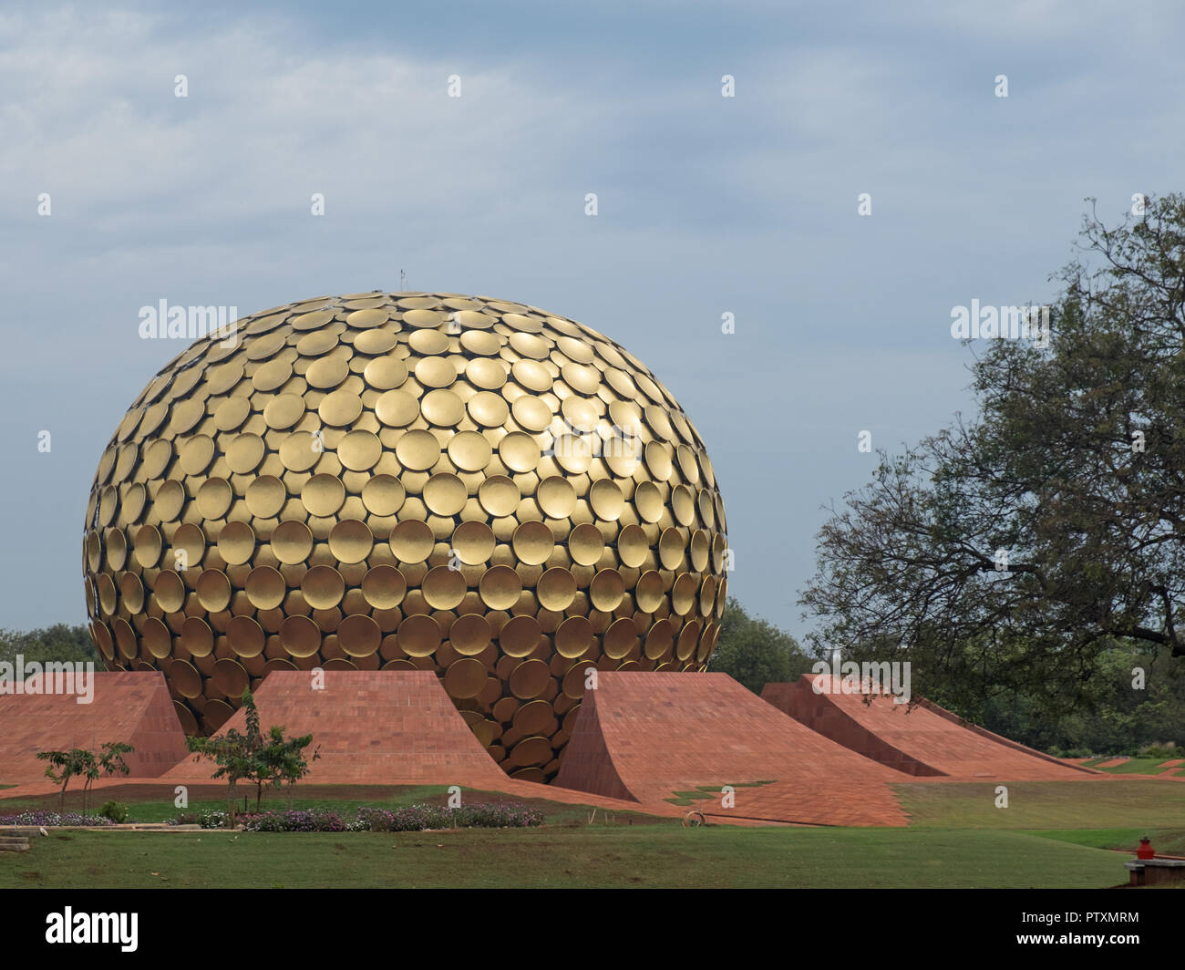 The great dome of the Matrimandir temple at Auroville in Tamil Nadu ...
