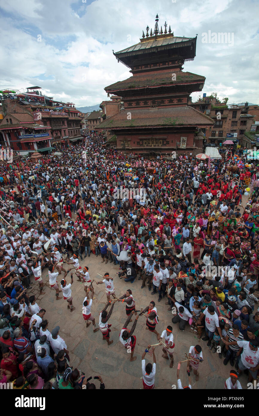 Gai Jatra (Cow festival) celebration in Bhaktapur, Nepal. The festival is celebrated every year ...