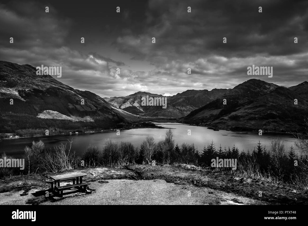 Black and white landscape of the Ratagan Pass from the road to Glenelg ...