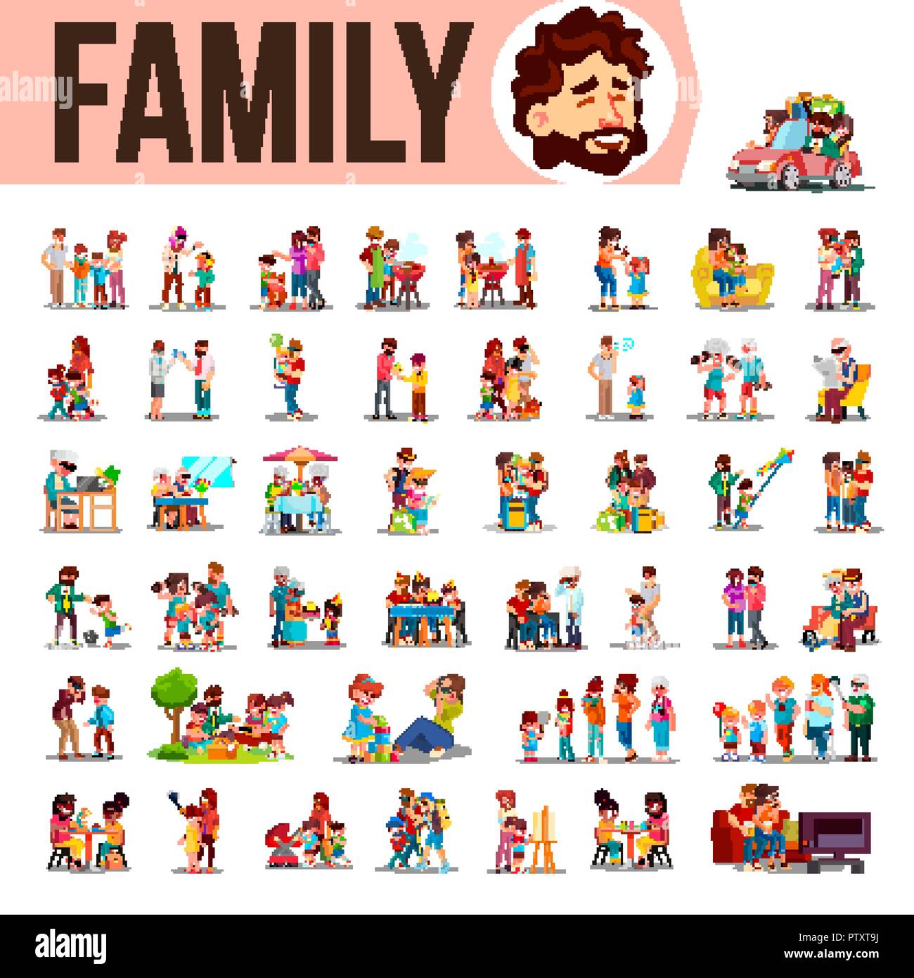 Family Set Vector. Lifestyle Situations. Spending Time Together At Home ...