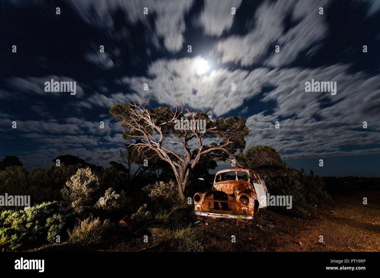 Car graveyard of wrecked and rusted car at Koonalda Homestead on a ...