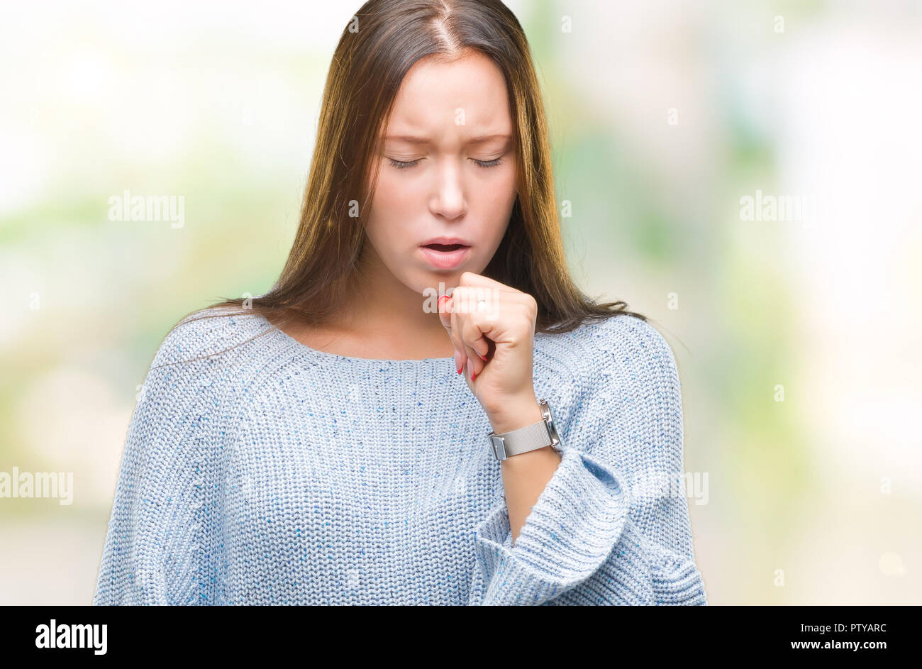 Young beautiful caucasian woman wearing winter sweater over isolated ...