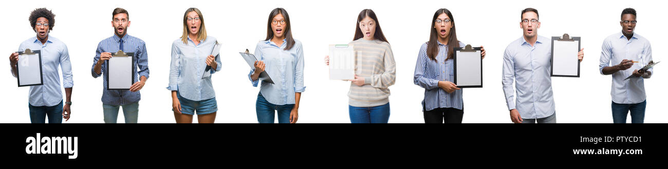 Collage of group of business inspector people showing clipboard over ...