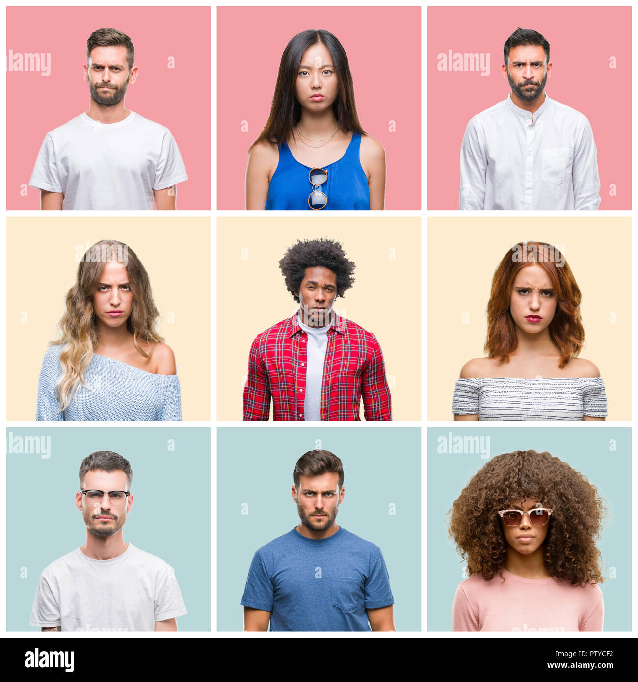 Collage of group of young people woman and men over colorful isolated ...