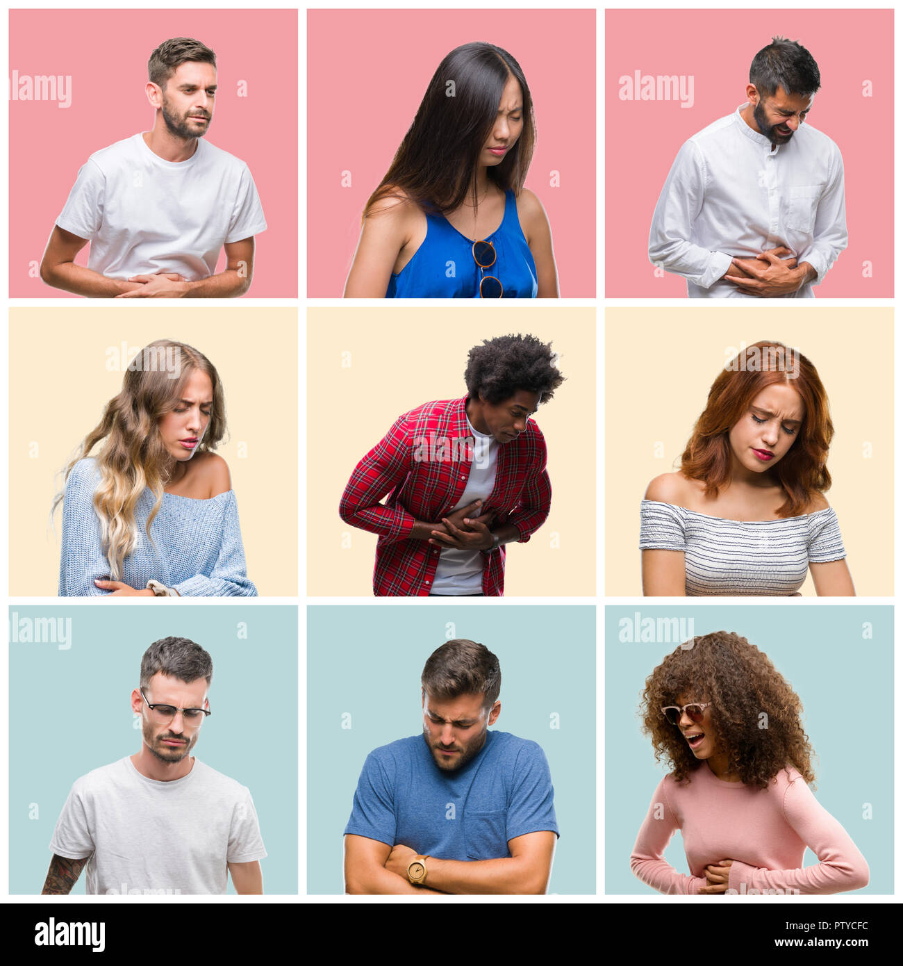 Collage of group of young people woman and men over colorful isolated ...
