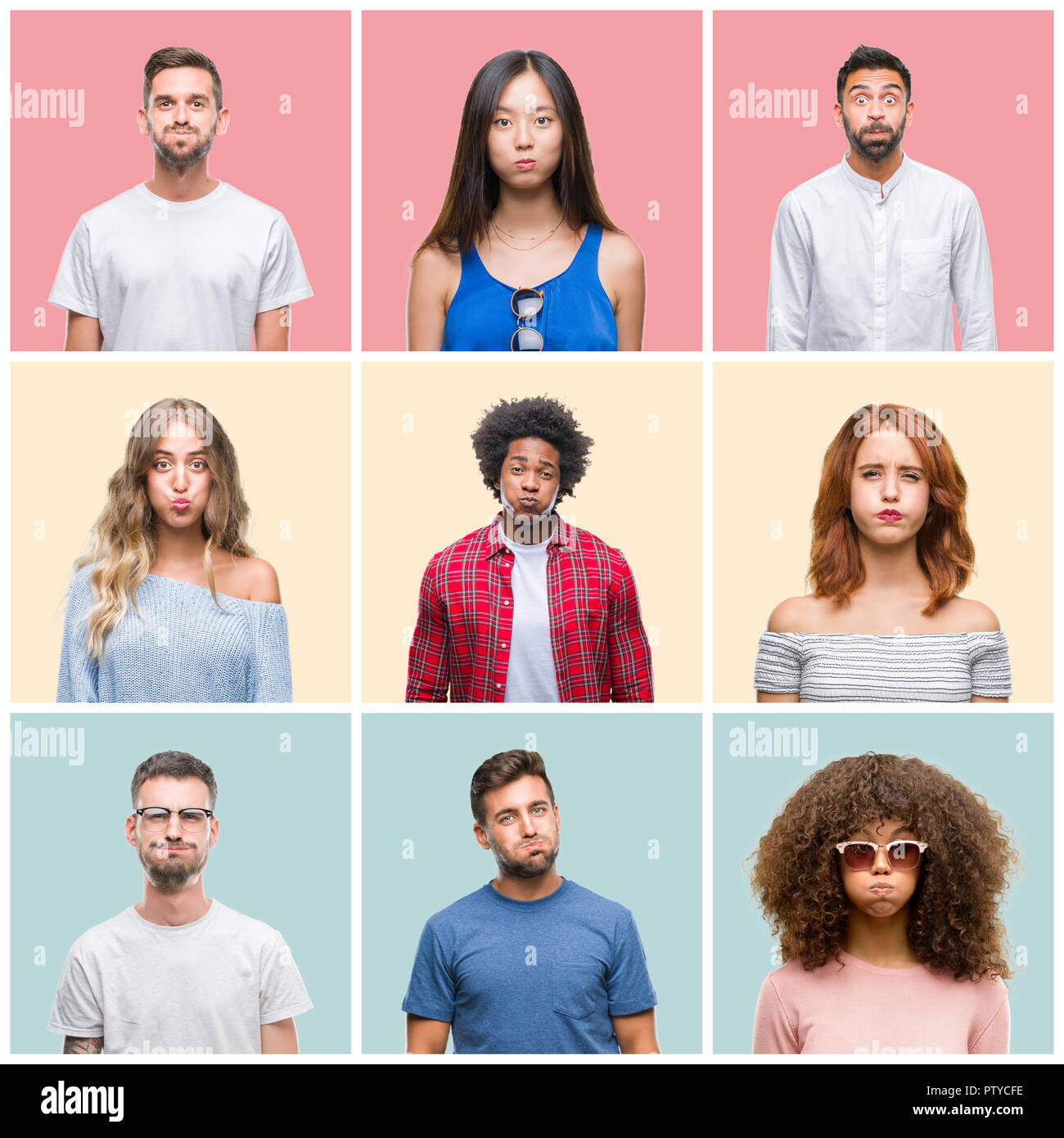 Collage of group of young people woman and men over colorful isolated ...