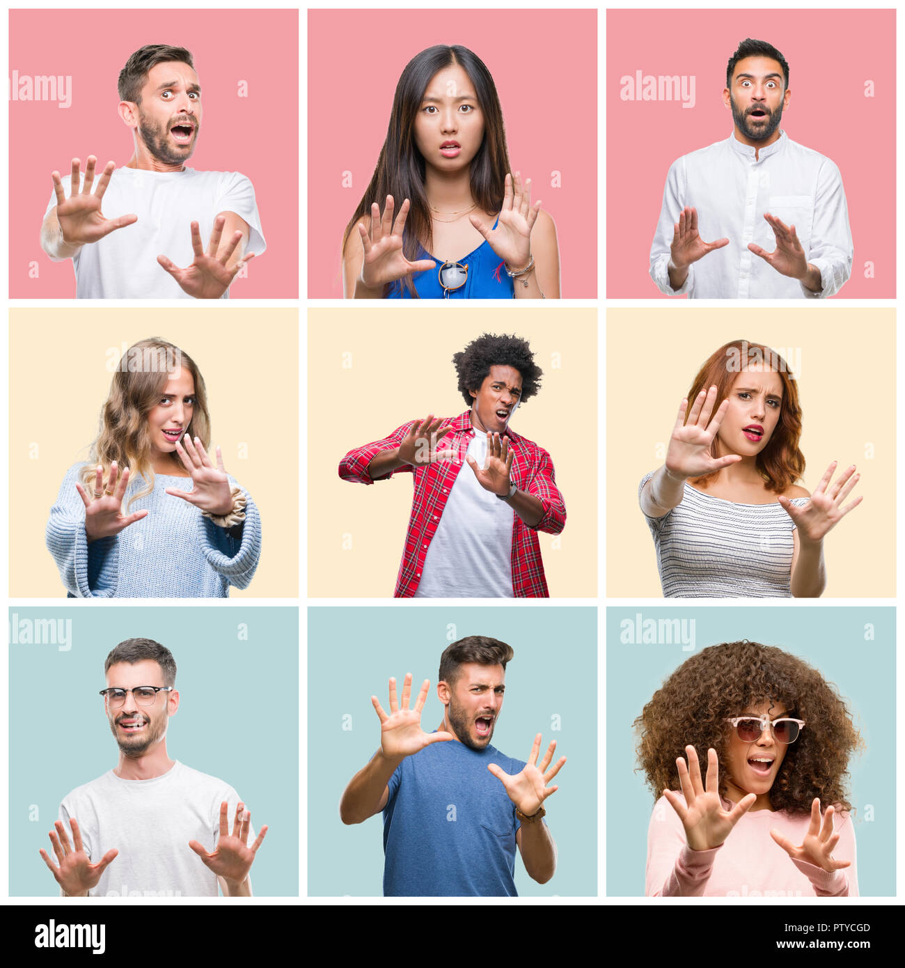 Collage of group of young people woman and men over colorful isolated ...