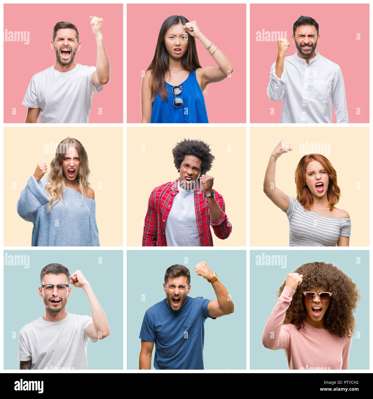 Collage of group of young people woman and men over colorful isolated ...