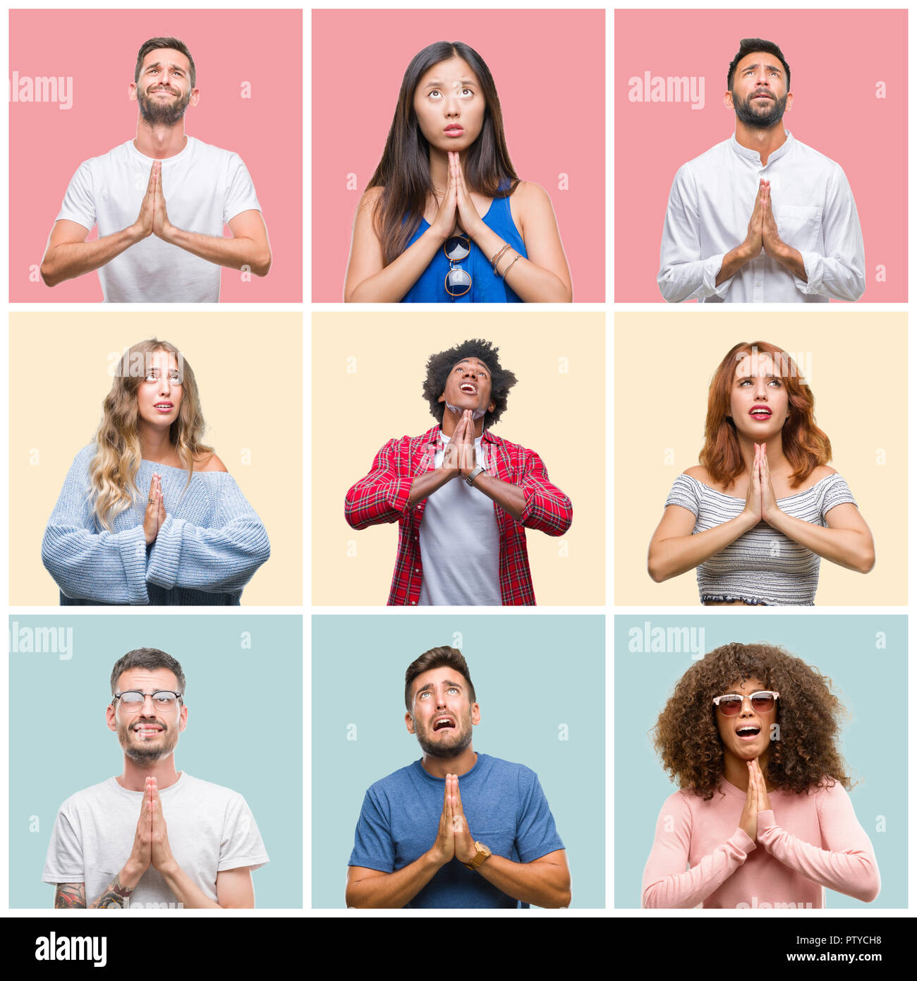 Collage of group of young people woman and men over colorful isolated ...