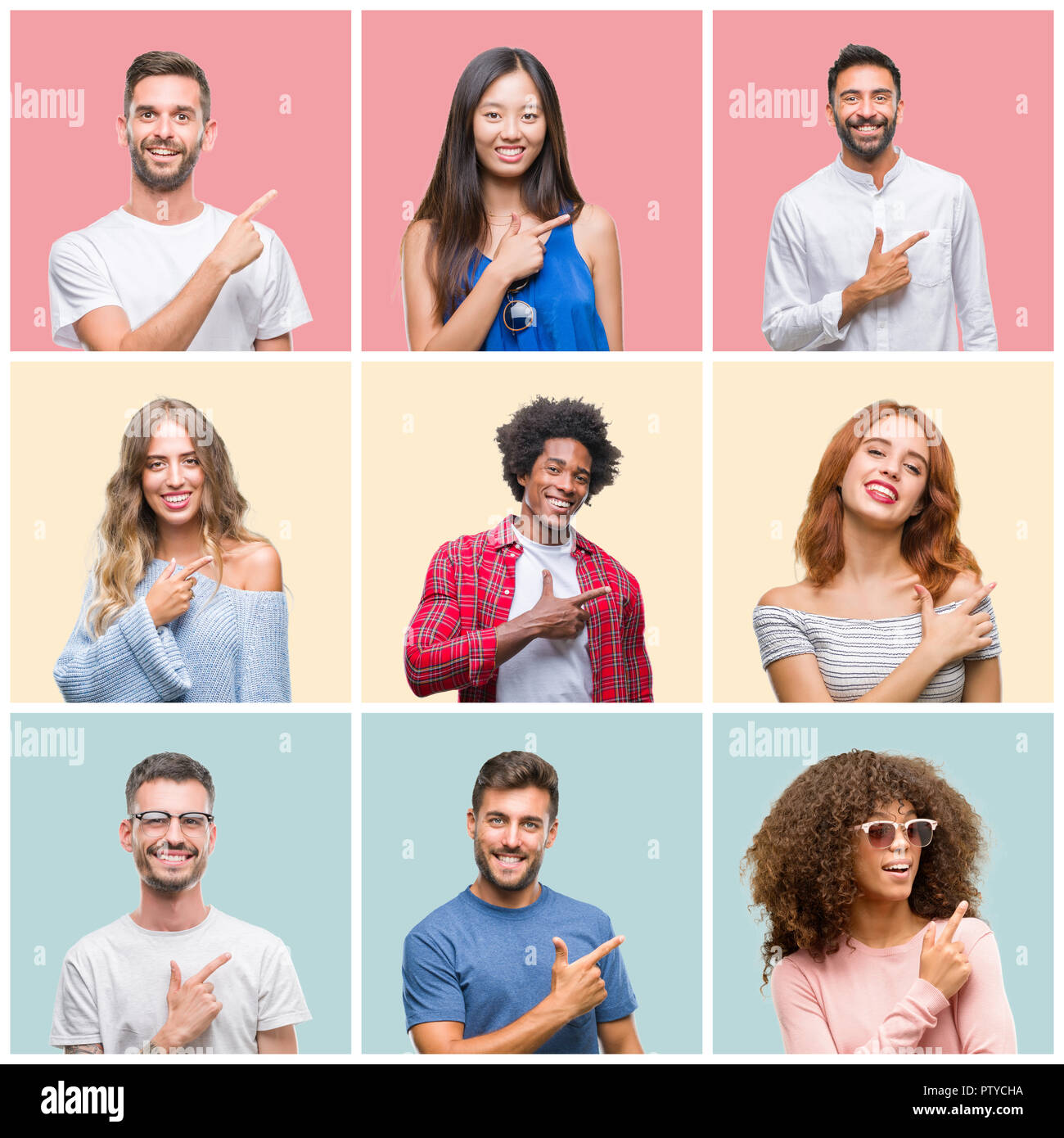Collage of group of young people woman and men over colorful isolated ...
