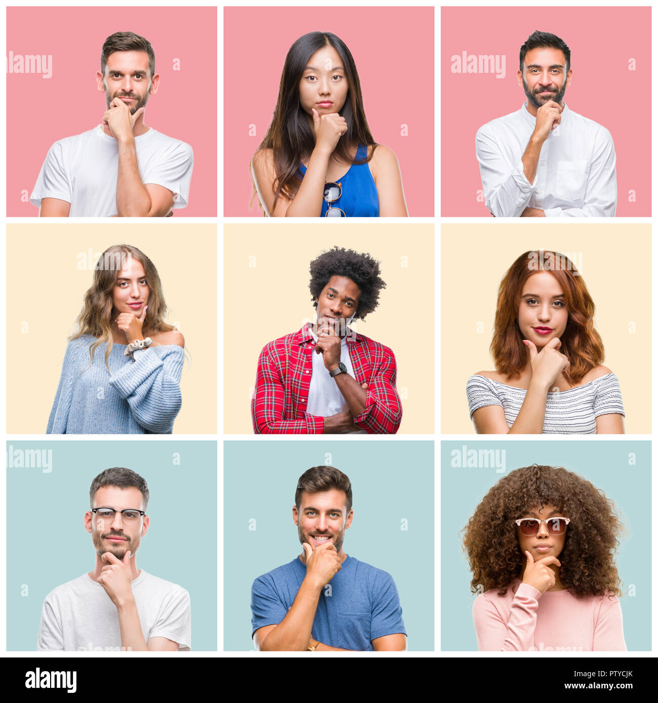 Collage of group of young people woman and men over colorful isolated ...