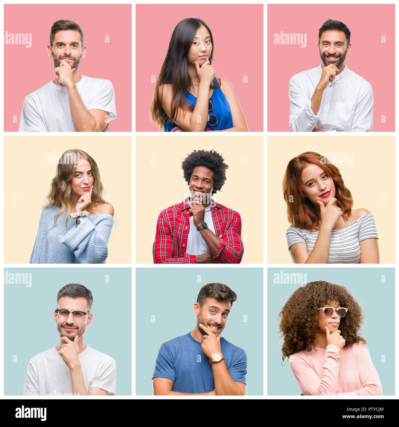Collage of group of young people woman and men over colorful isolated ...