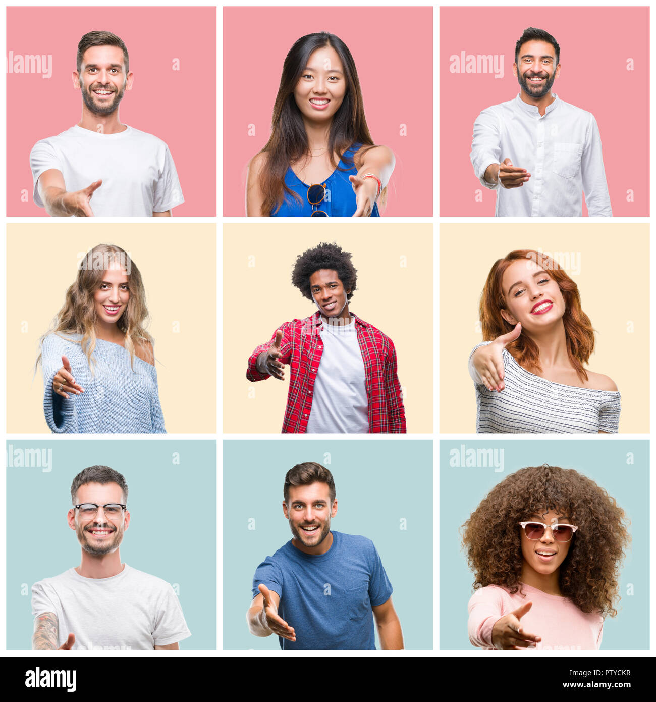 Collage of group of young people woman and men over colorful isolated ...