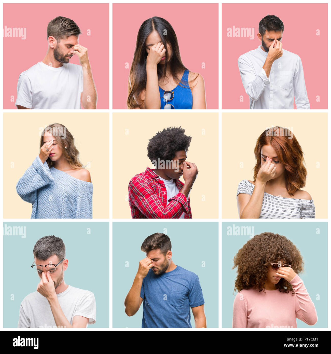 Collage of group of young people woman and men over colorful isolated ...