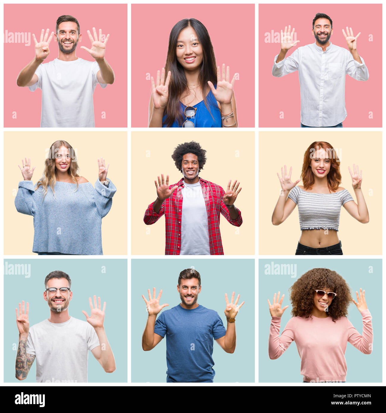 Collage of group of young people woman and men over colorful isolated ...