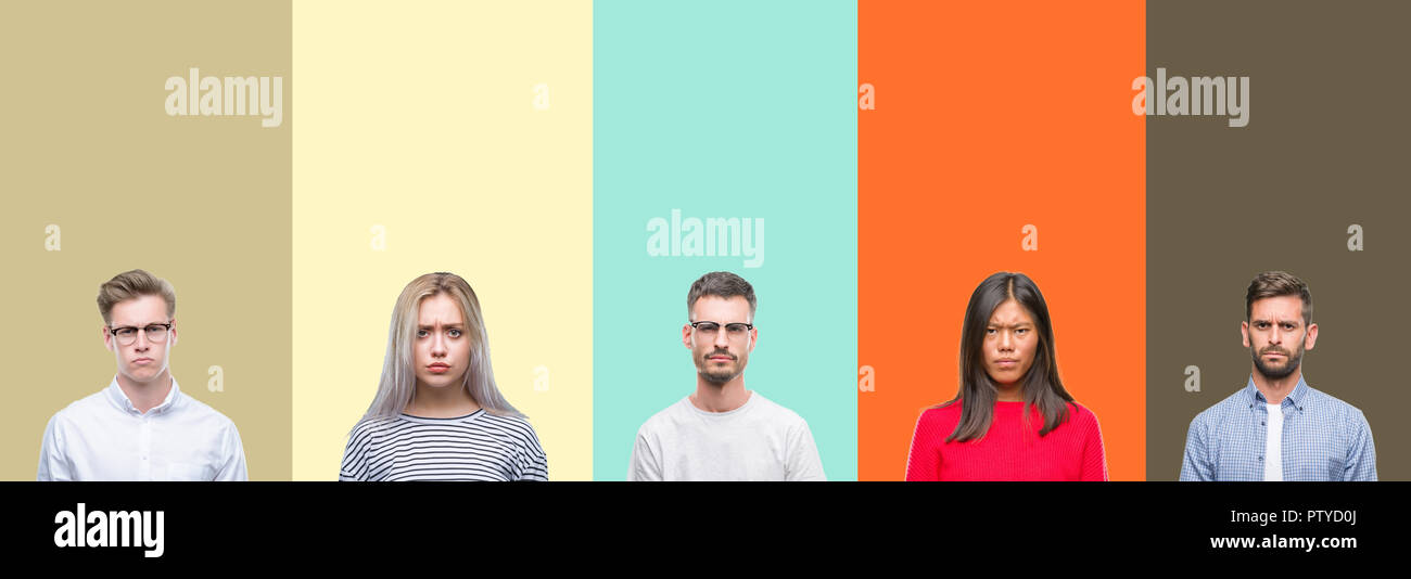Collage of group of young people over colorful isolated background ...