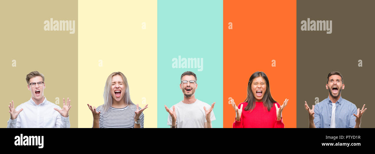 Collage of group of young people over colorful isolated background ...