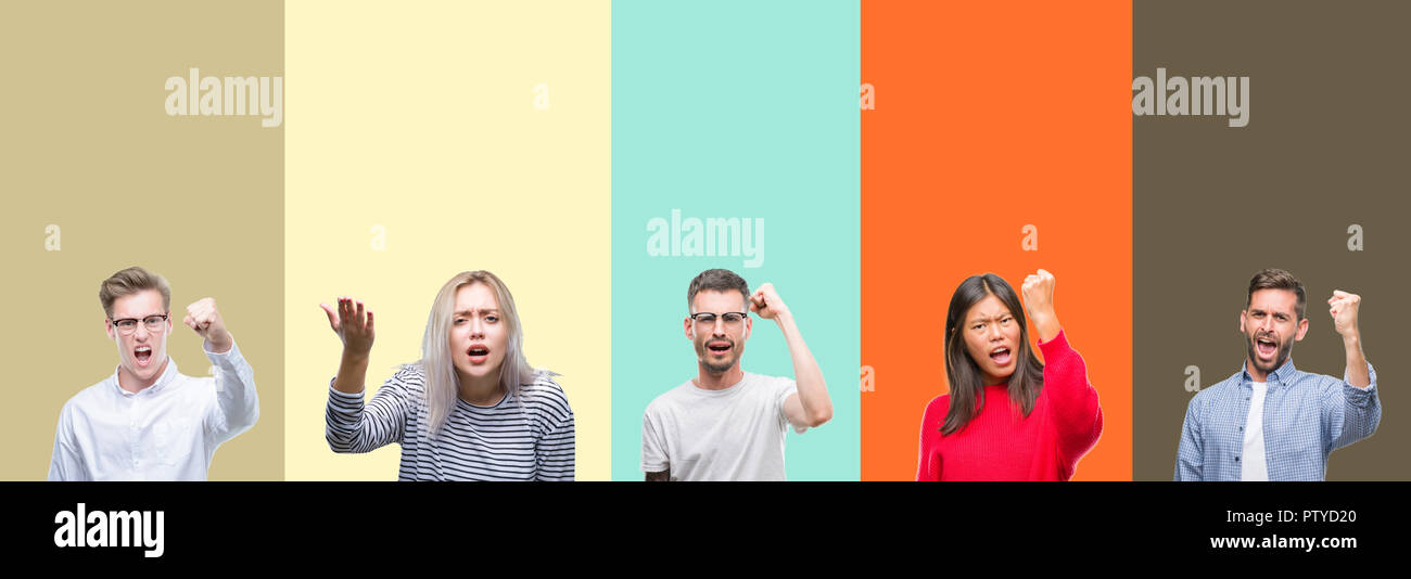 Collage of group of young people over colorful isolated background ...