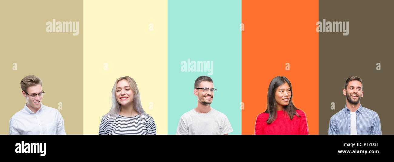 Collage of group of young people over colorful isolated background ...