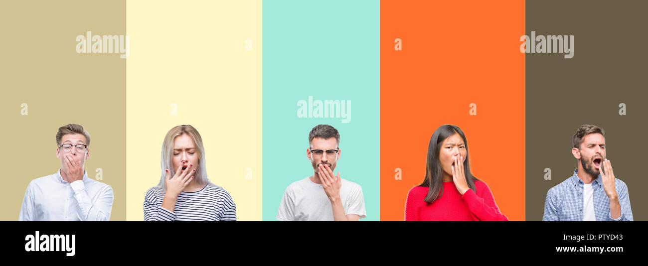 Collage of group of young people over colorful isolated background ...