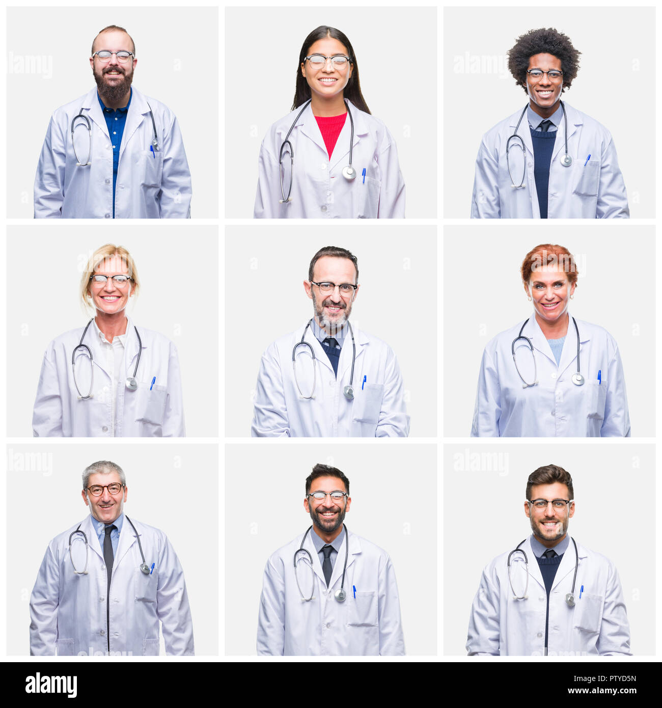 Collage of group of doctor people wearing stethoscope over isolated ...