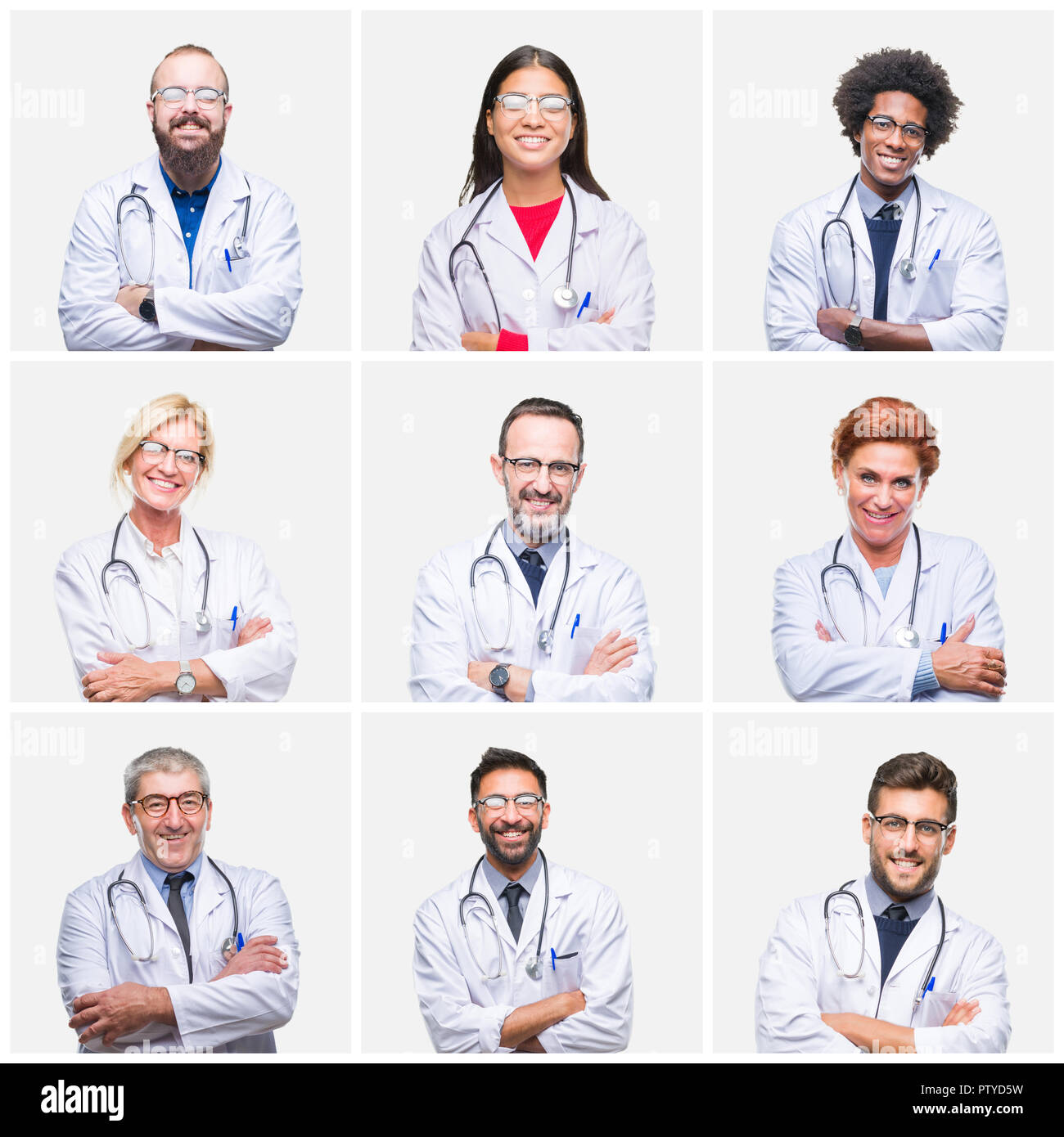 Collage of group of doctor people wearing stethoscope over isolated ...