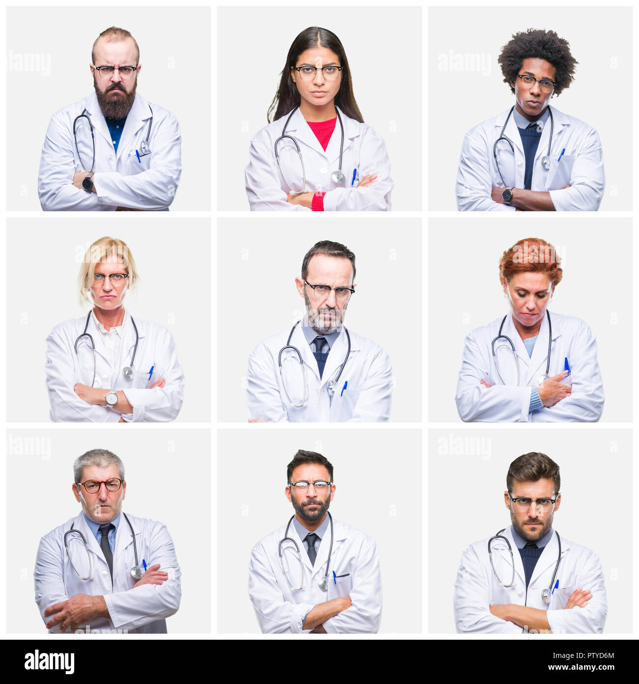 Collage of group of doctor people wearing stethoscope over isolated ...