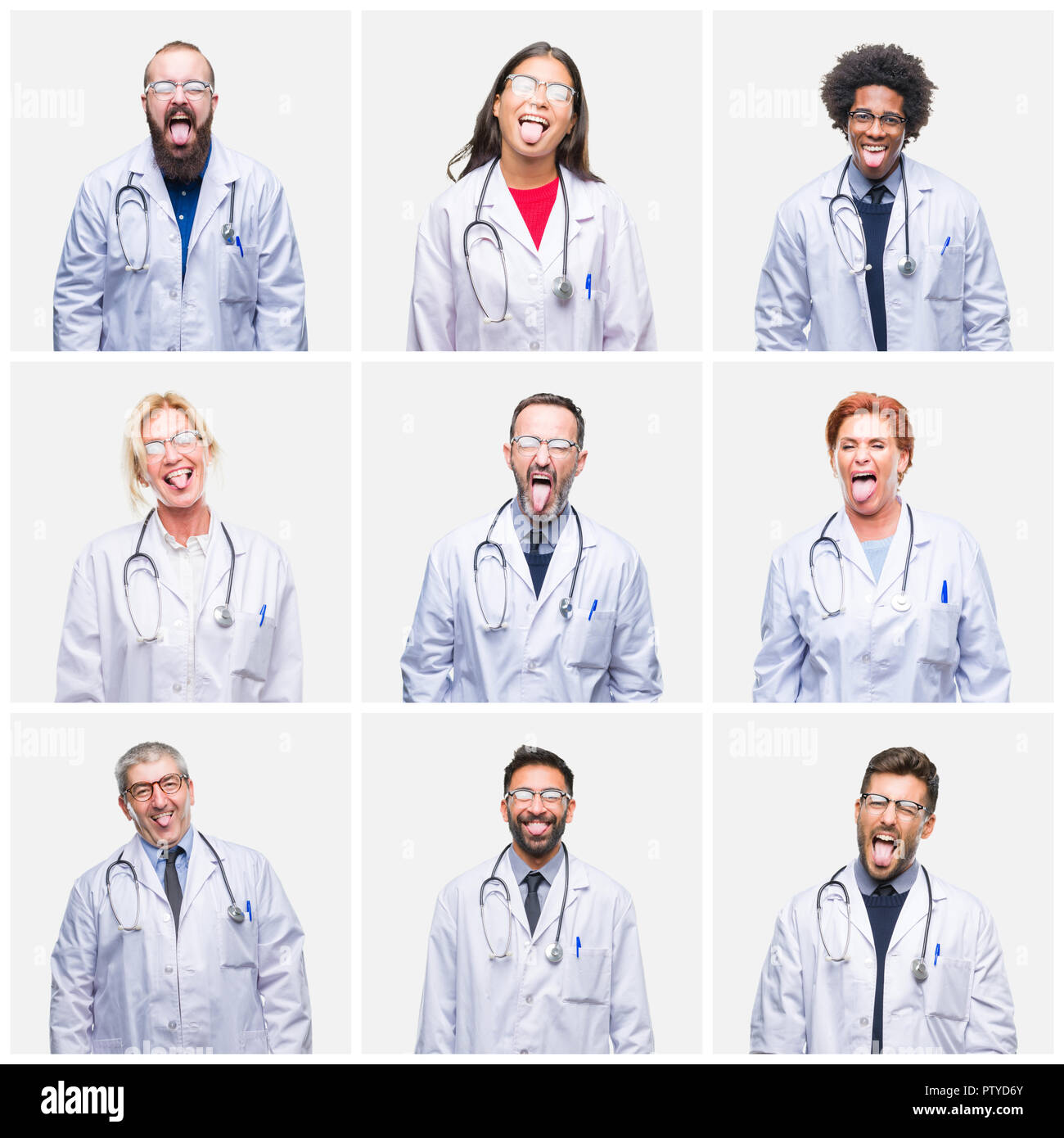 Collage of group of doctor people wearing stethoscope over isolated ...