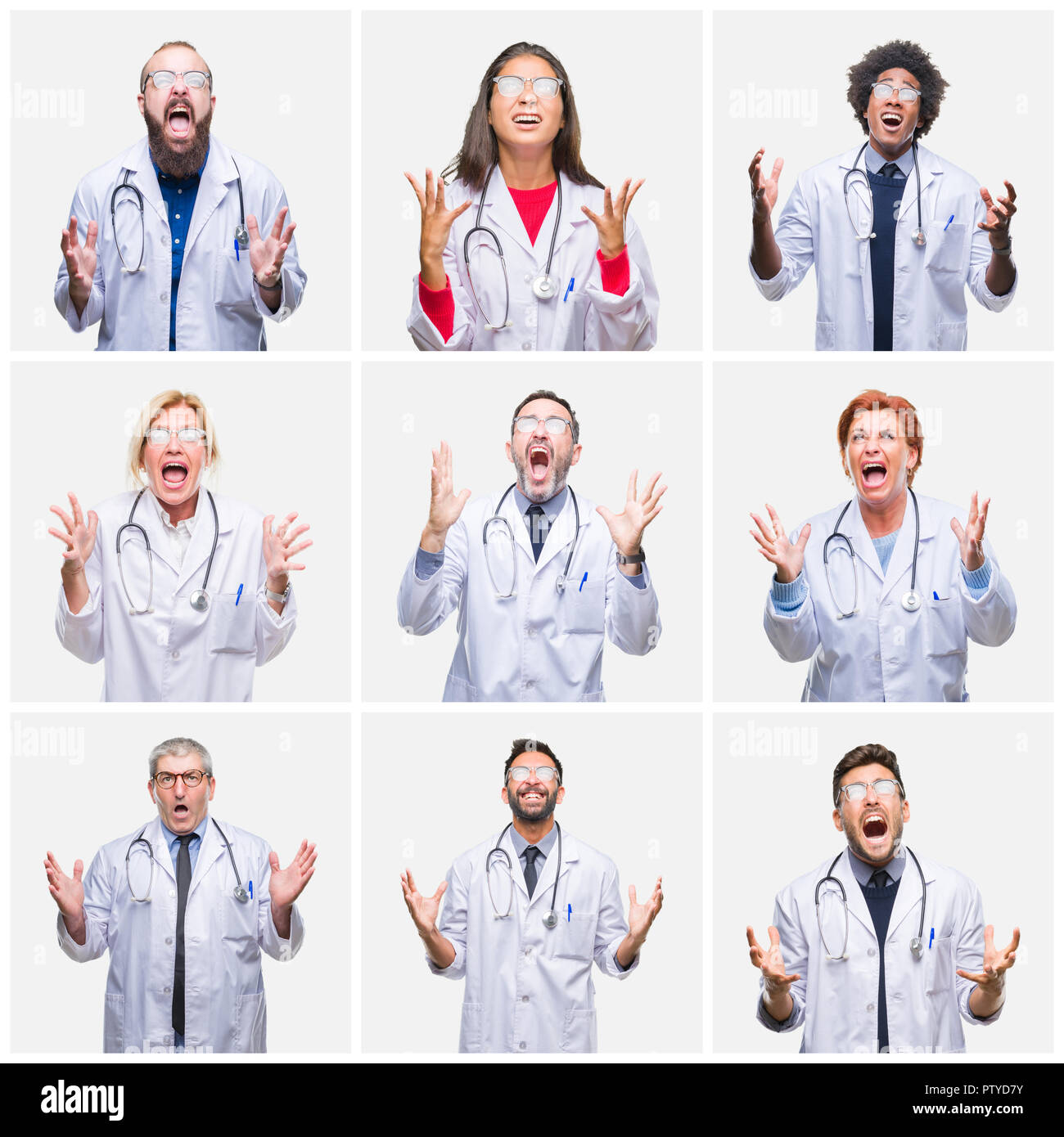 Collage of group of doctor people wearing stethoscope over isolated ...
