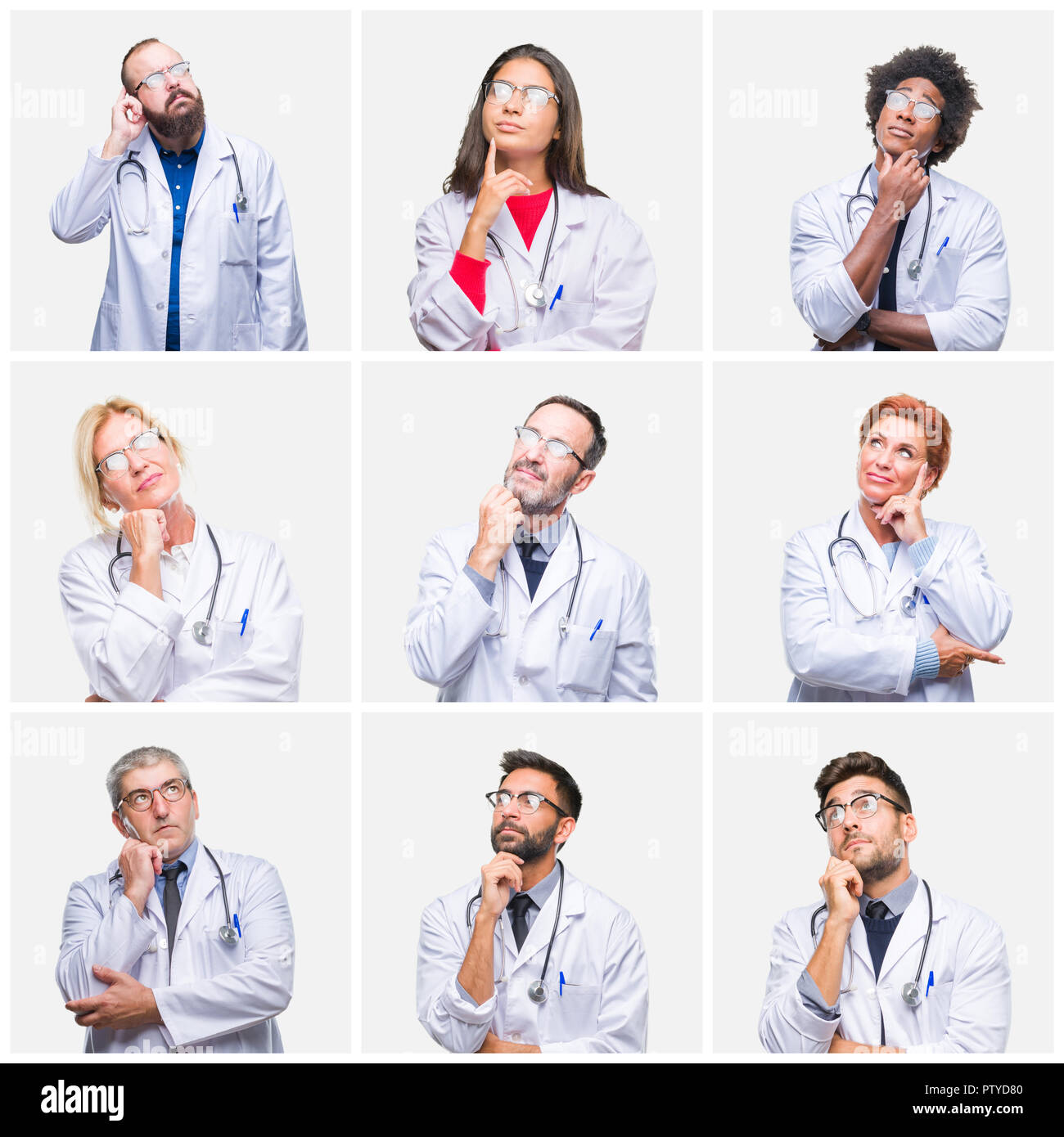Collage of group of doctor people wearing stethoscope over isolated ...
