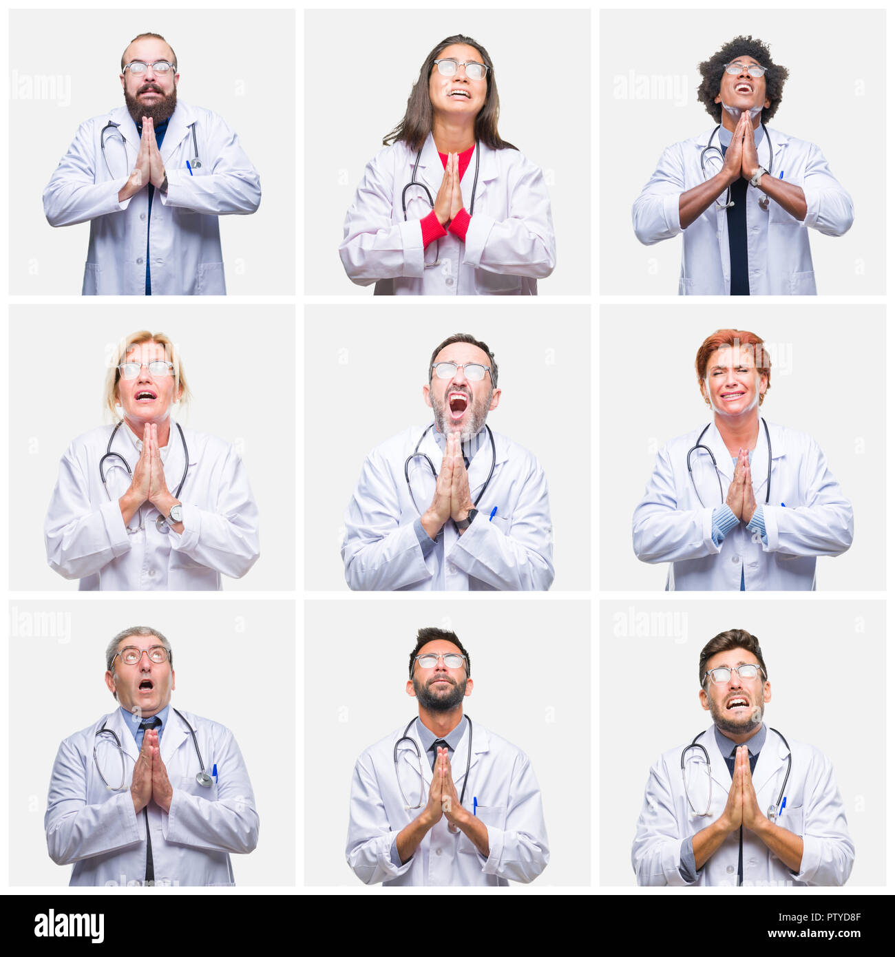 Collage of group of doctor people wearing stethoscope over isolated ...
