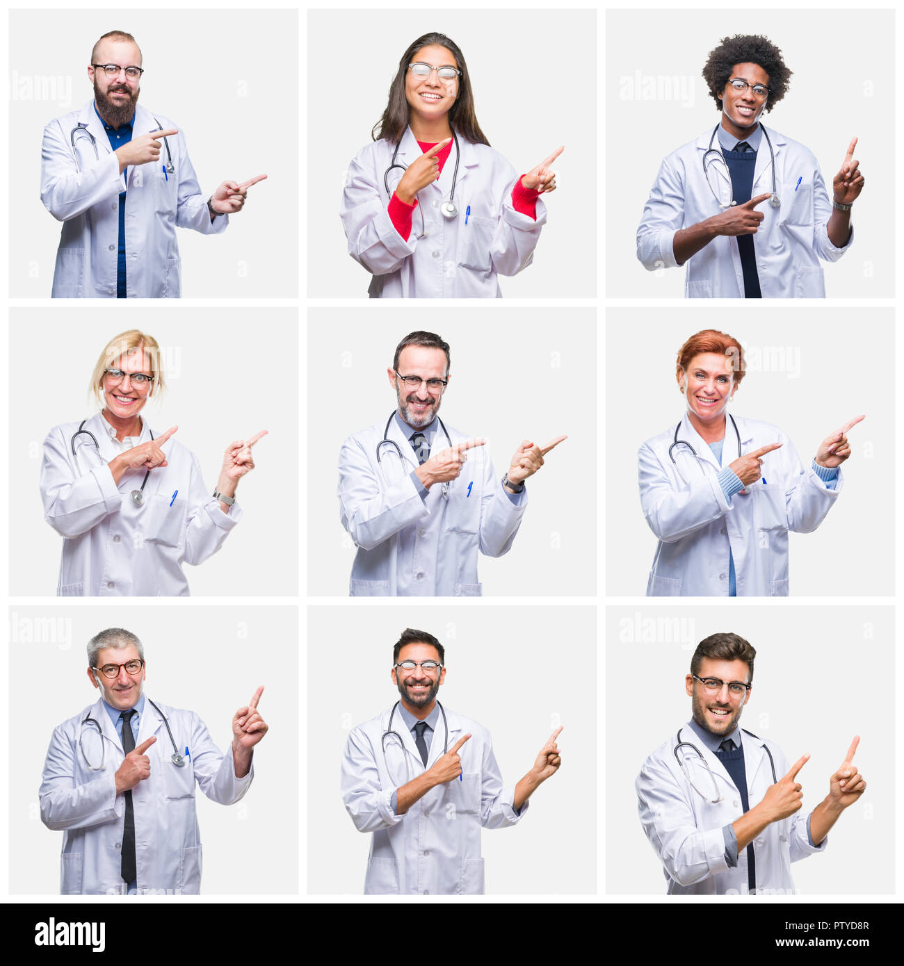 Collage of group of doctor people wearing stethoscope over isolated ...