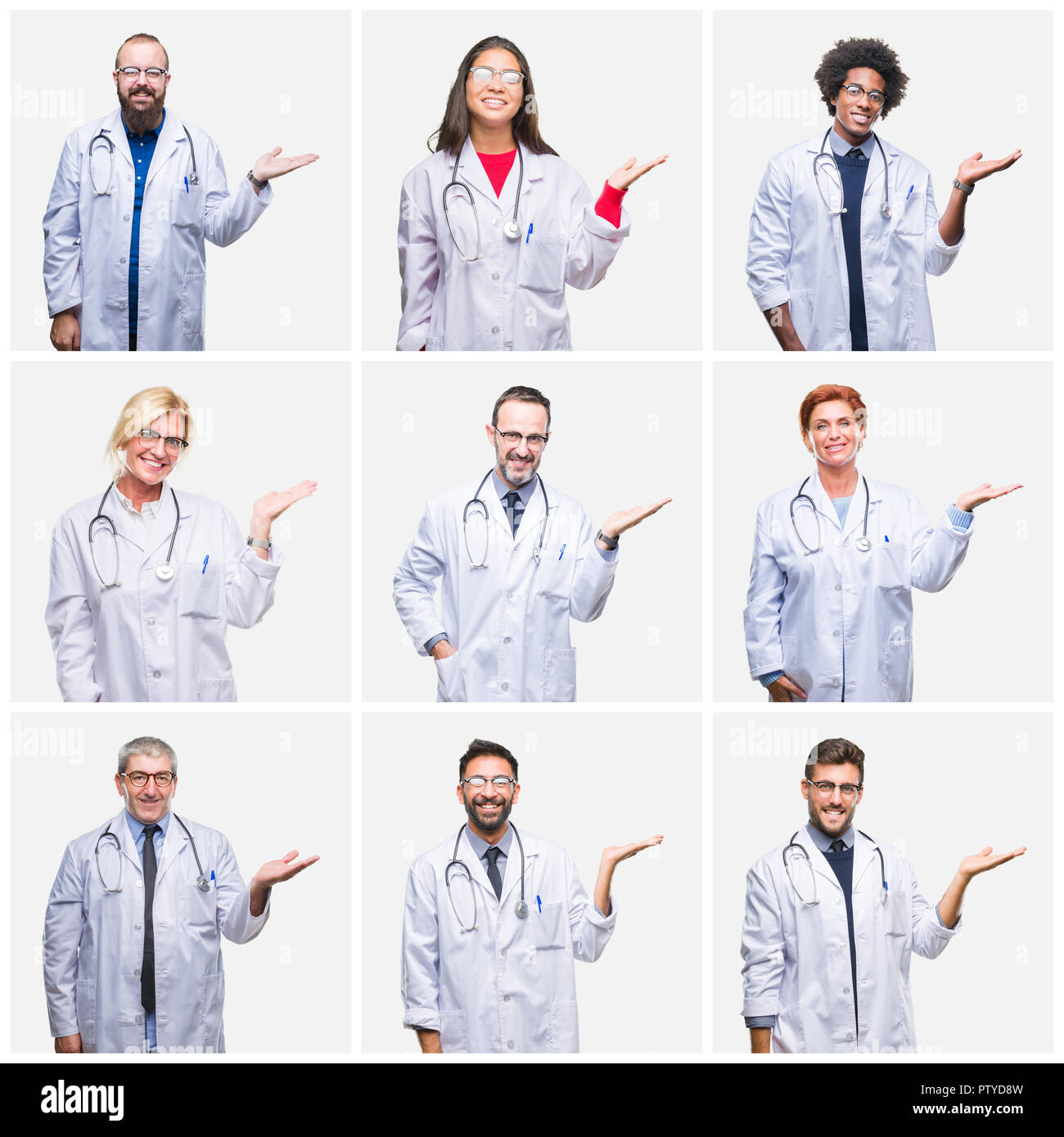 Collage of group of doctor people wearing stethoscope over isolated ...