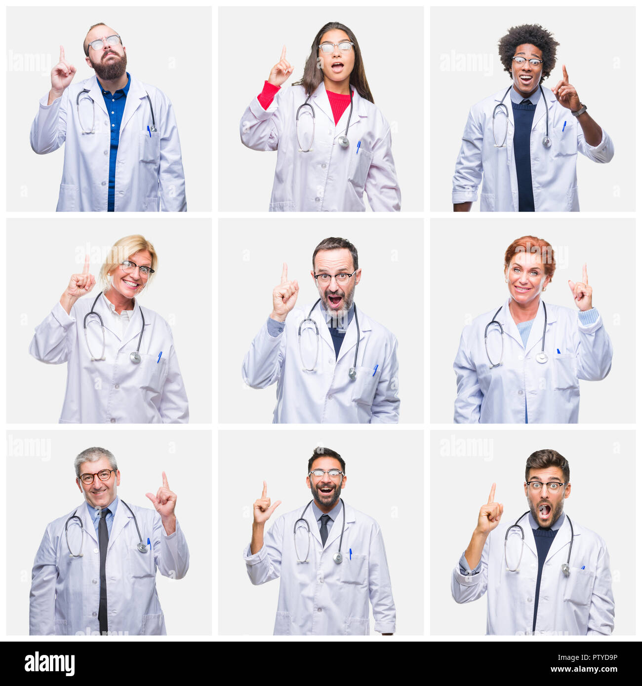 Collage of group of doctor people wearing stethoscope over isolated ...