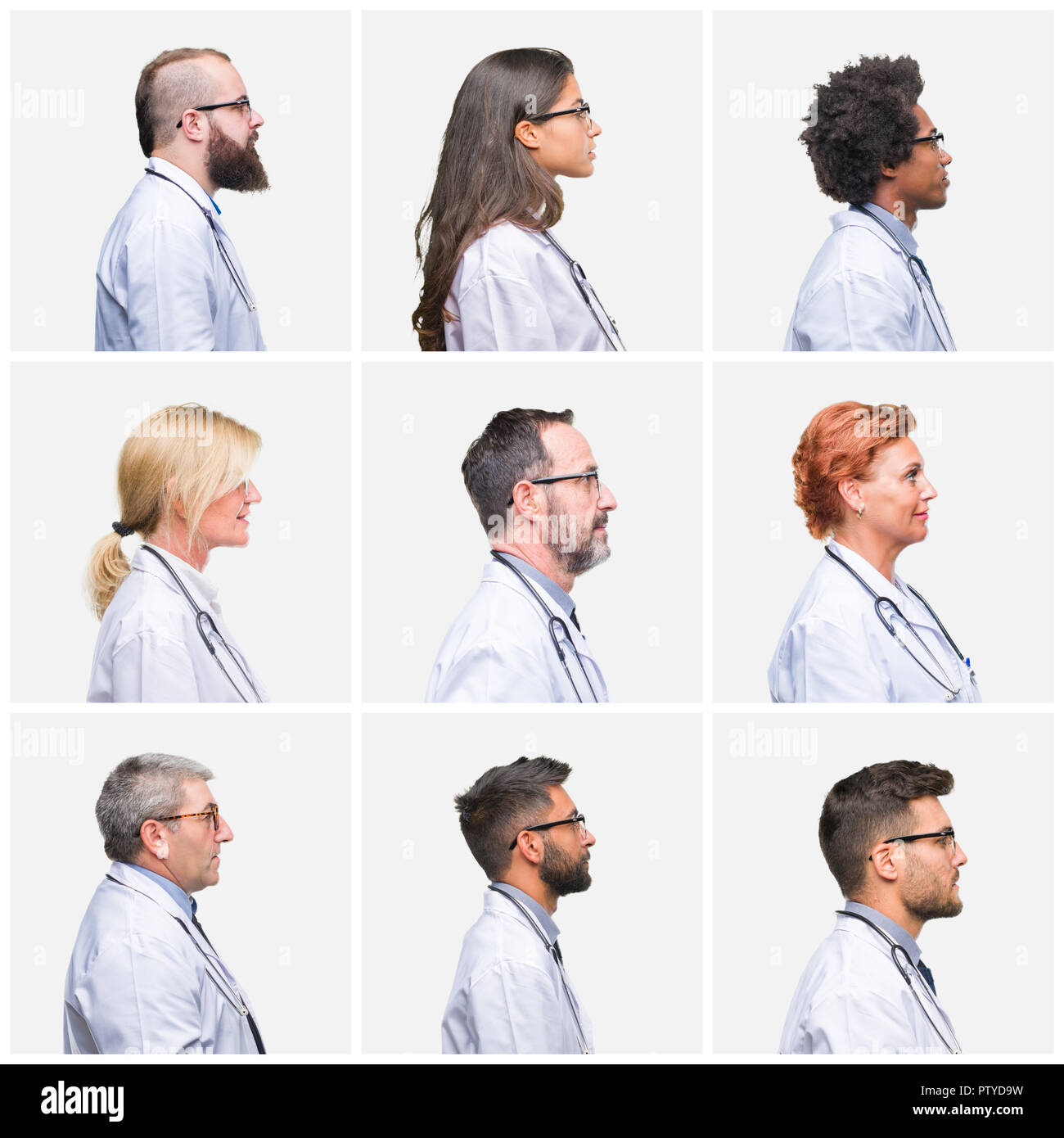 Collage of group of doctor people wearing stethoscope over isolated ...