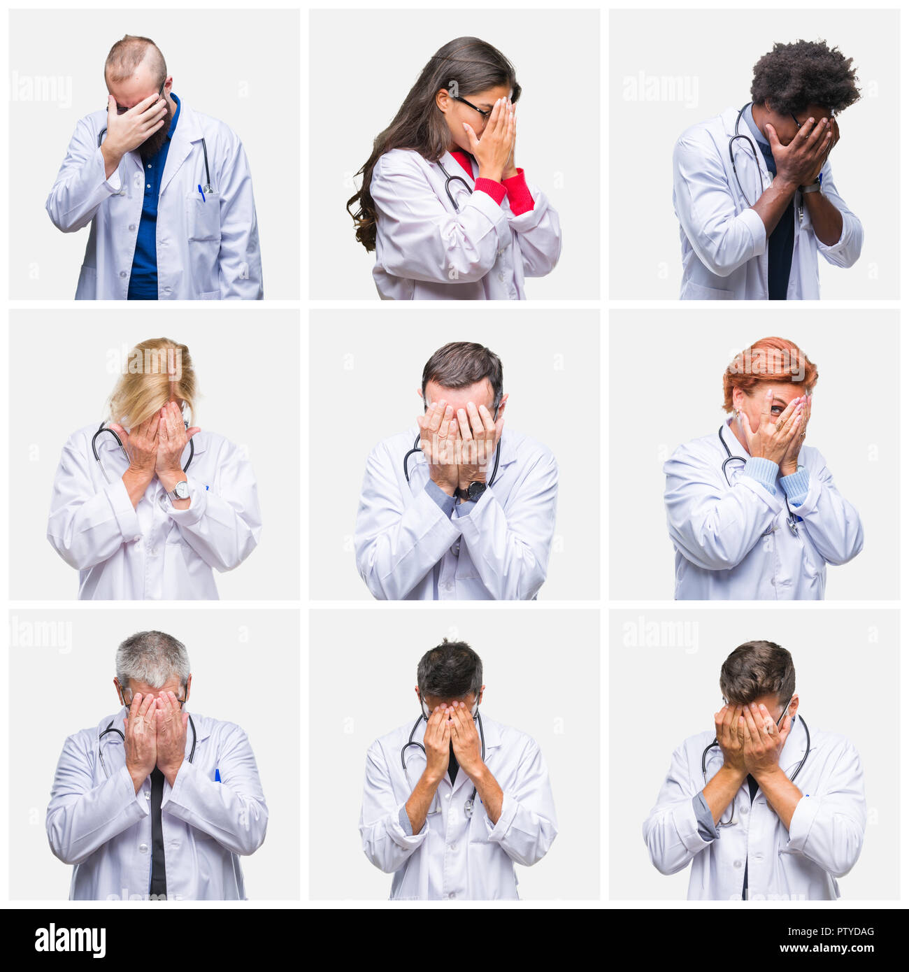 Collage of group of doctor people wearing stethoscope over isolated ...
