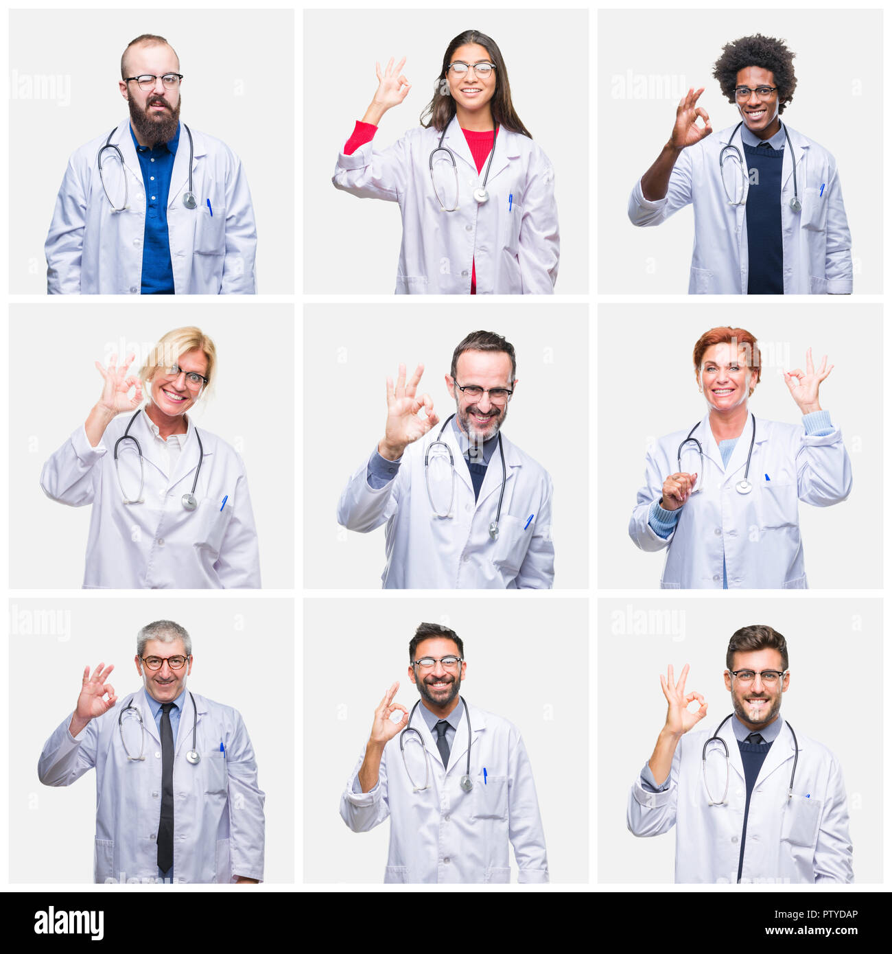 Collage of group of doctor people wearing stethoscope over isolated ...